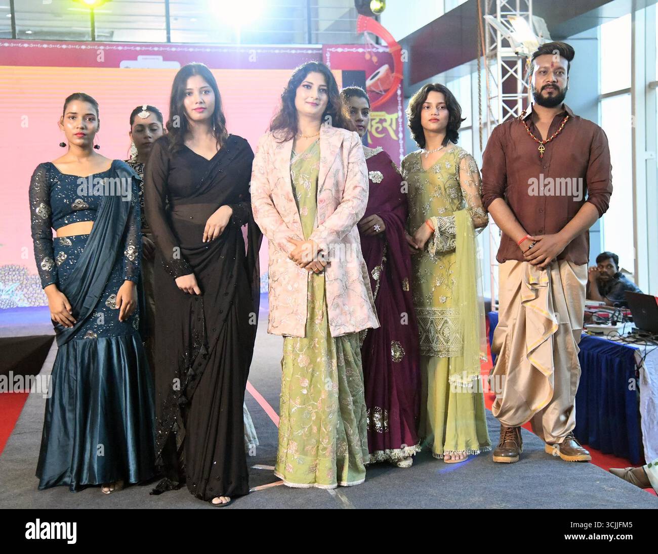 PATNA, INDIA - SEPTEMBER 6: Models walking on the ramp during the Dussehra Mela, organized by ...
