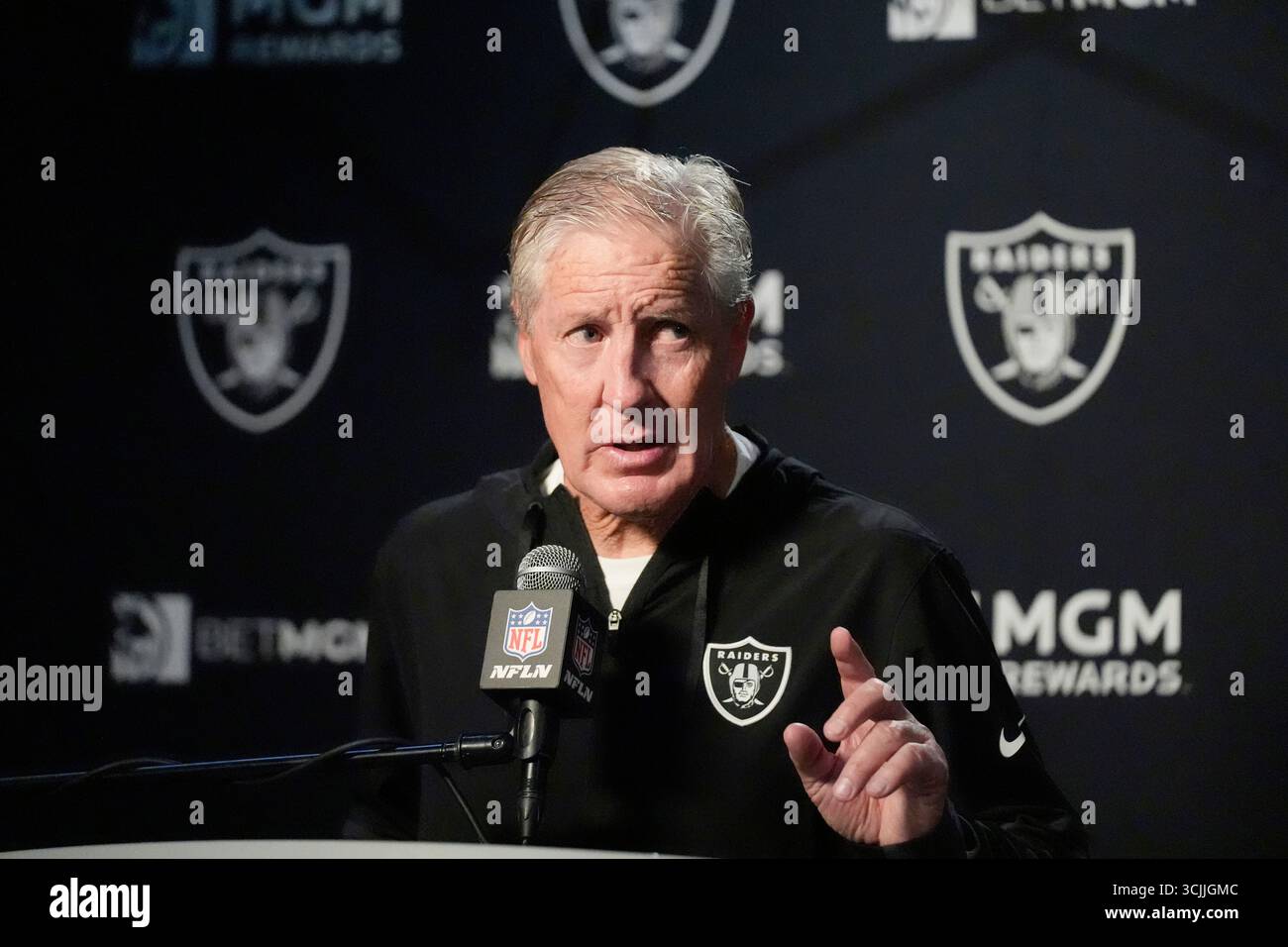 Las Vegas Raiders head coach Pete Carroll speaks after a news ...