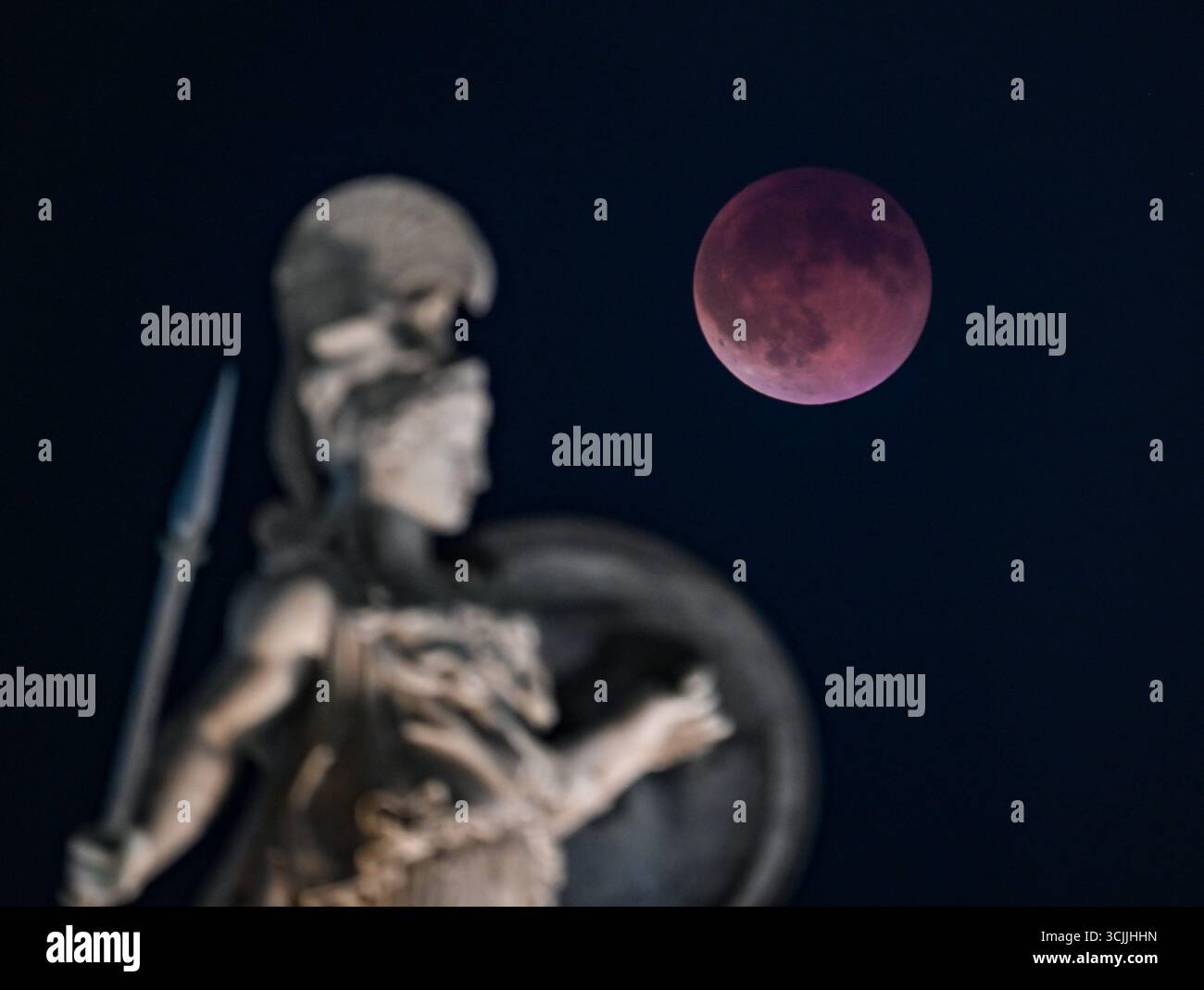 Athens, Greece, 7 September 2025. A red full moon also known as ''Blood ...