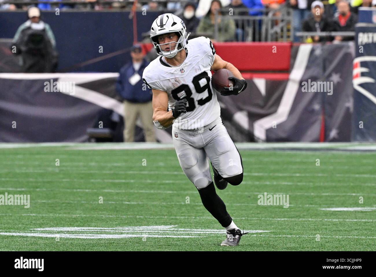 Sep 7, 2025; Foxborough, Massachusetts, USA; Las Vegas Raiders tight ...