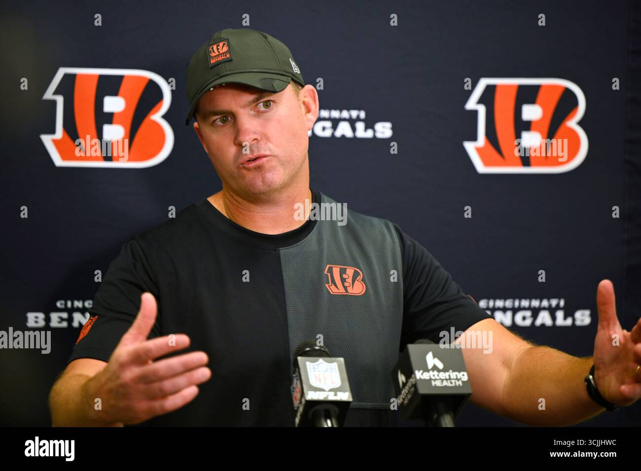 Cincinnati Bengals head coach Zac Taylor answers questions after an NFL ...