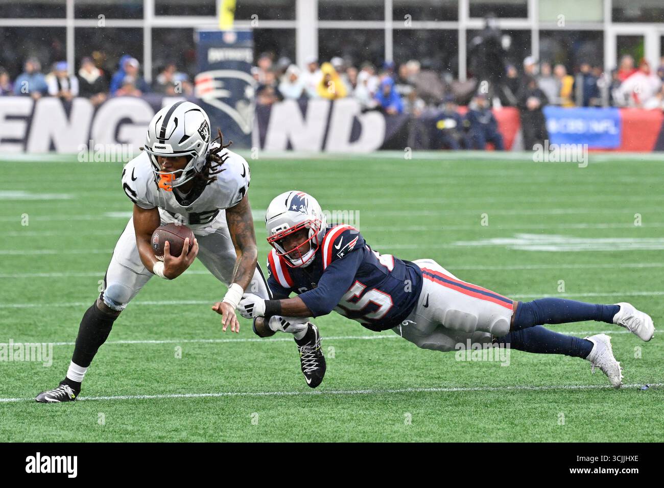 Sep 7, 2025; Foxborough, Massachusetts, USA; New England Patriots cornerback Marcus Jones (25 ...