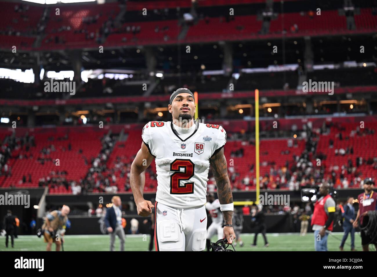 Tampa Bay Buccaneers wide receiver Emeka Egbuka (2) walks off the field ...
