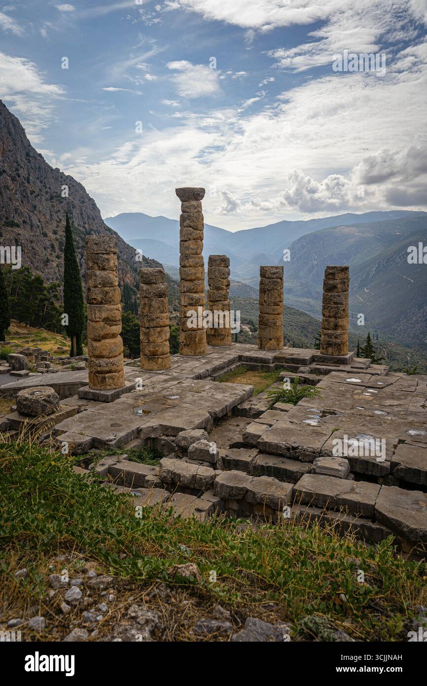 Delphi archaeological site in Greece with historic ruins of Apollo ...