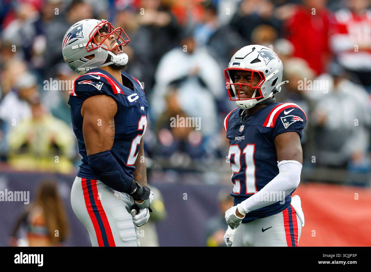 New England Patriots linebacker Harold Landry III (2) and safety ...