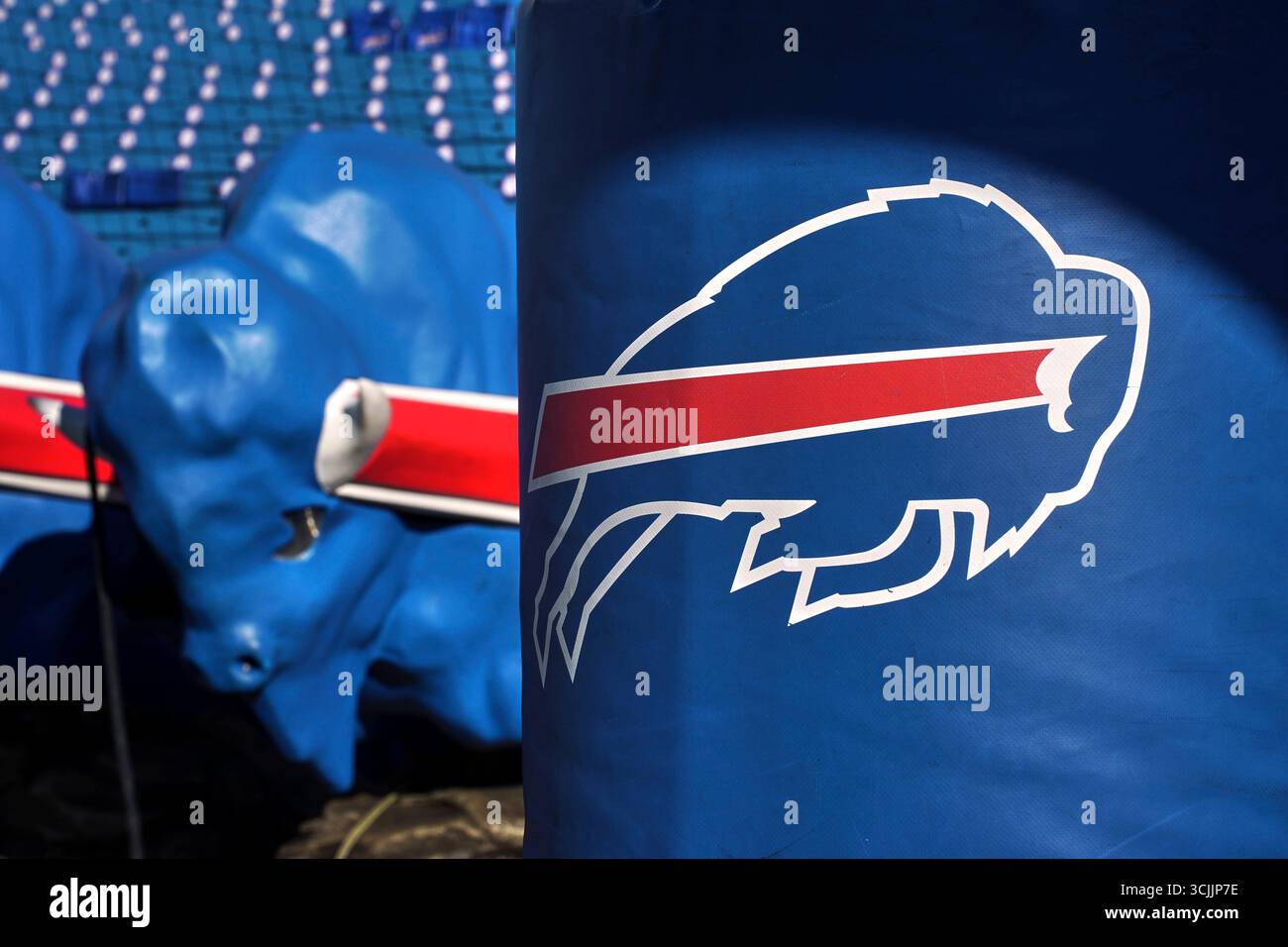 This is the Buffalo Bills logo on a goalpost pad at Highmark Stadium ...