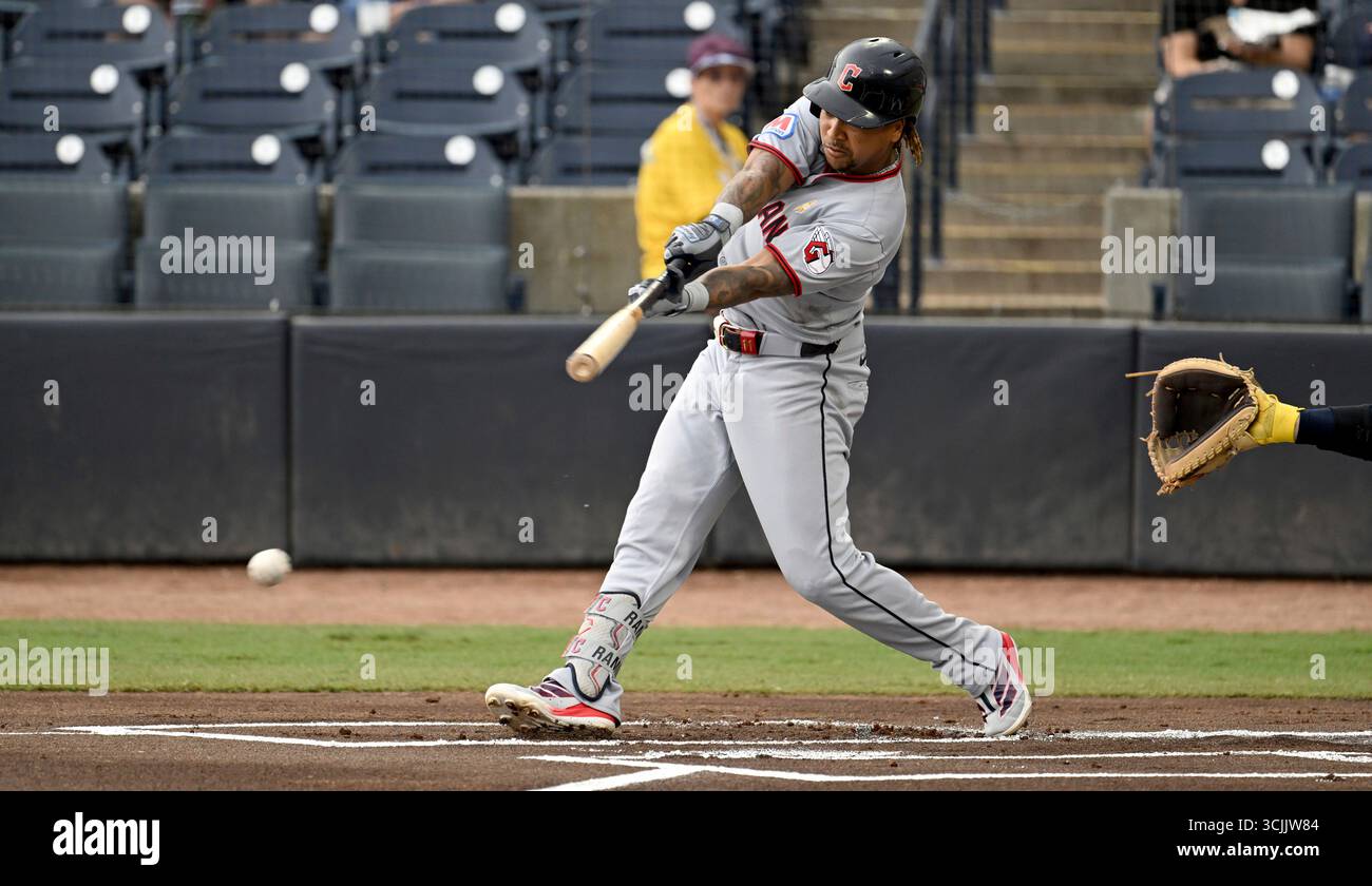 Cleveland Guardians' José Ramírez bats during the first inning of a ...