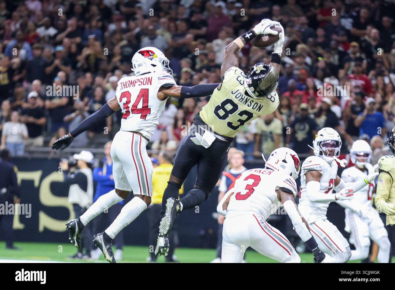 New Orleans Saints tight end Juwan Johnson (83) makes a leaping catch ...