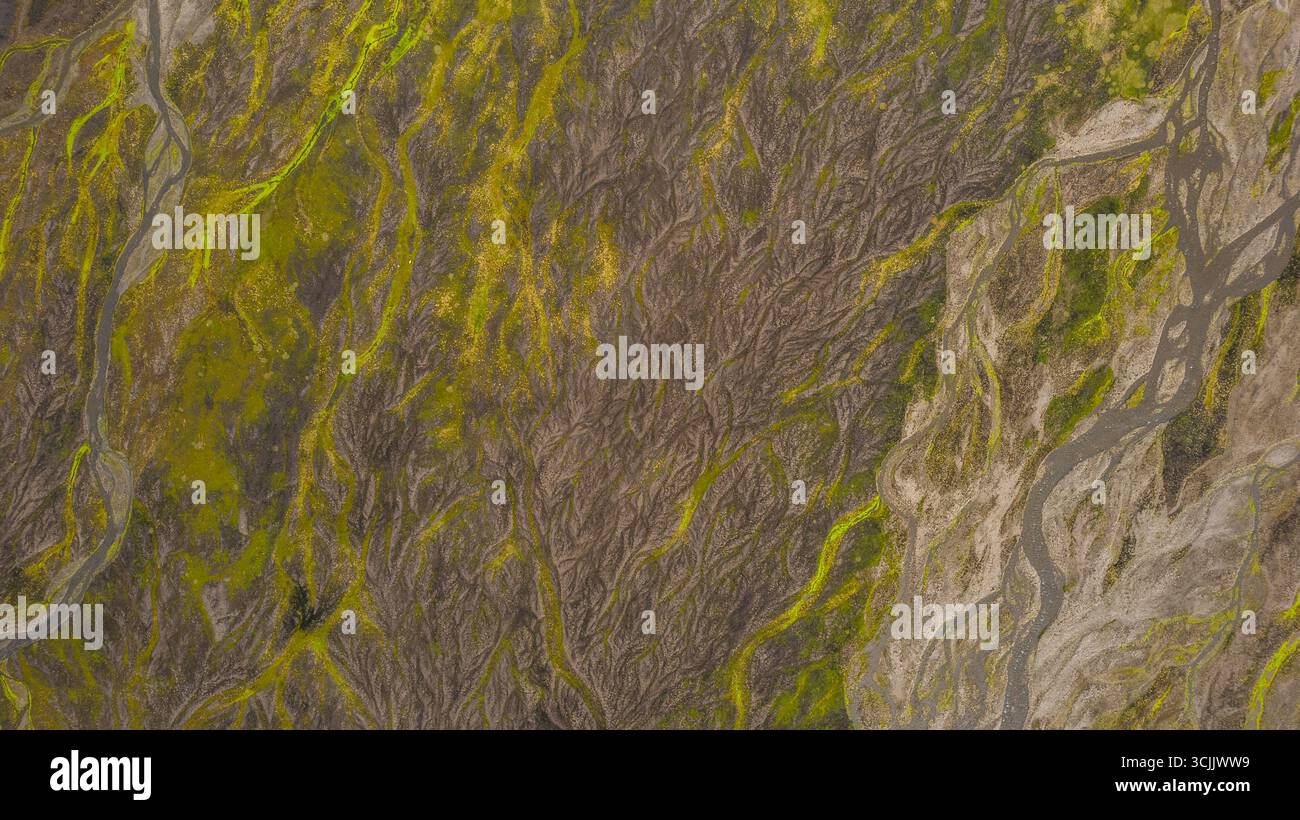Aerial view of glacial rivers in the highlands of iceland hi-res stock ...