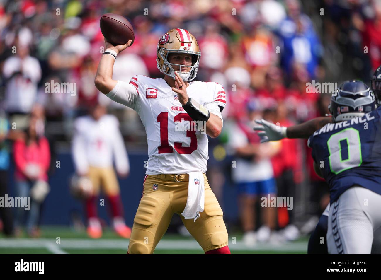 San Francisco 49ers quarterback Brock Purdy (13) throws during the ...