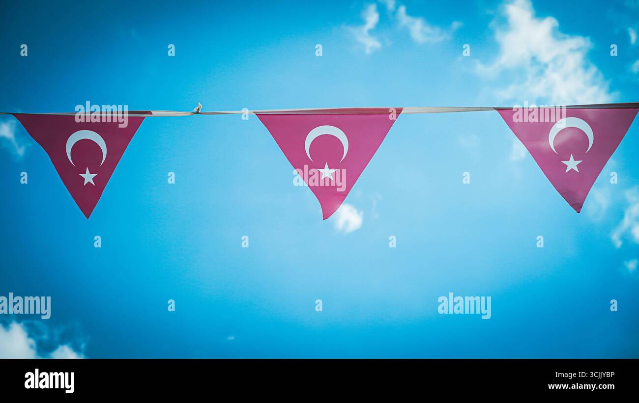 Turkish Flags in the Sky Turkish flags with crescent and star hanging ...