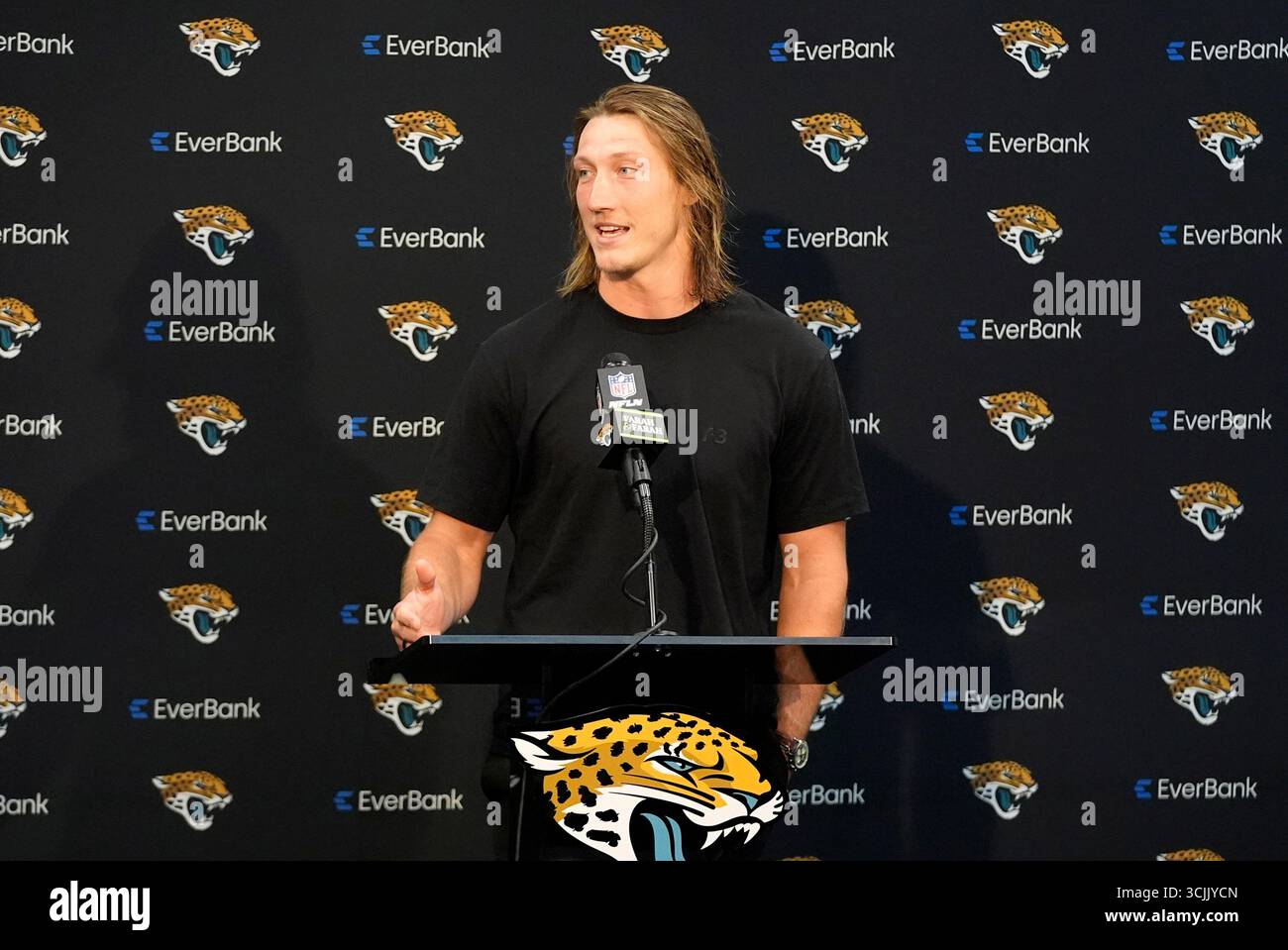 Jacksonville Jaguars quarterback Trevor Lawrence speaks at a news ...
