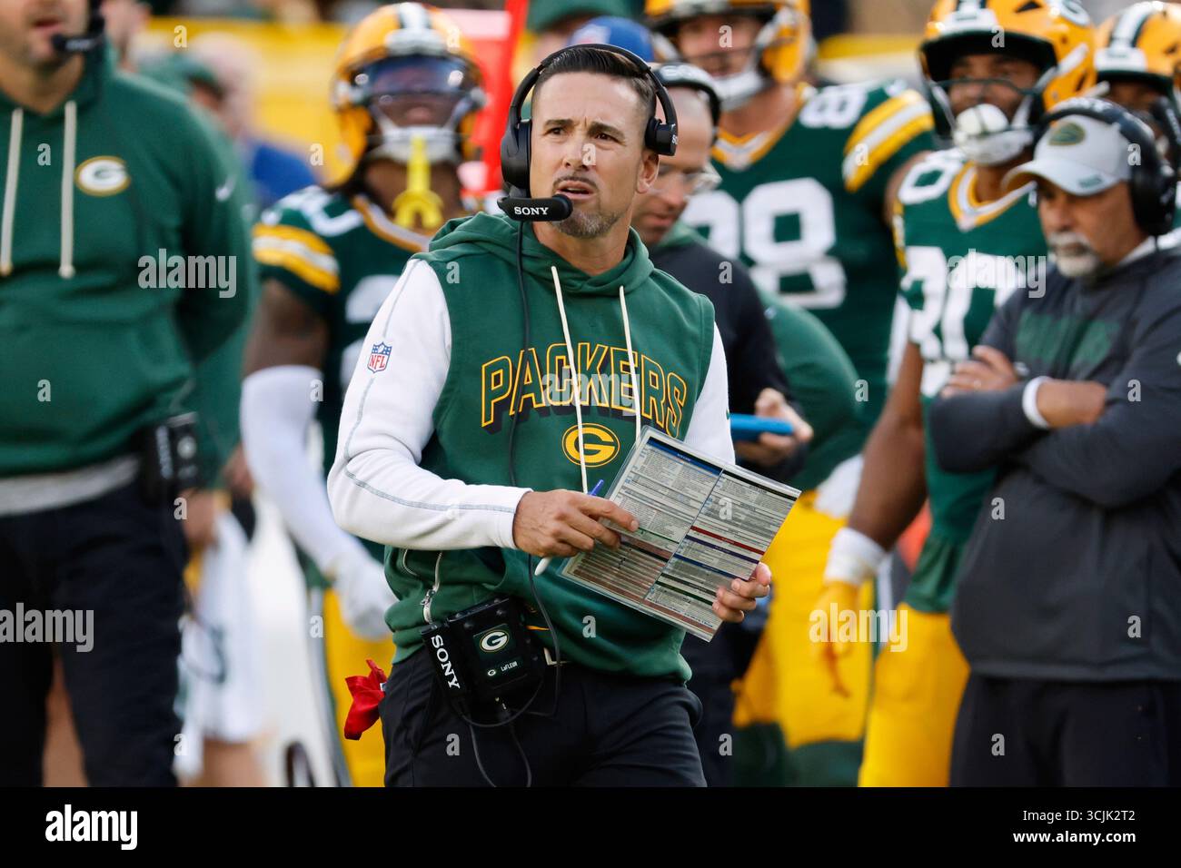 Green Bay Packers head coach Matt LaFleur watches against the Detroit ...