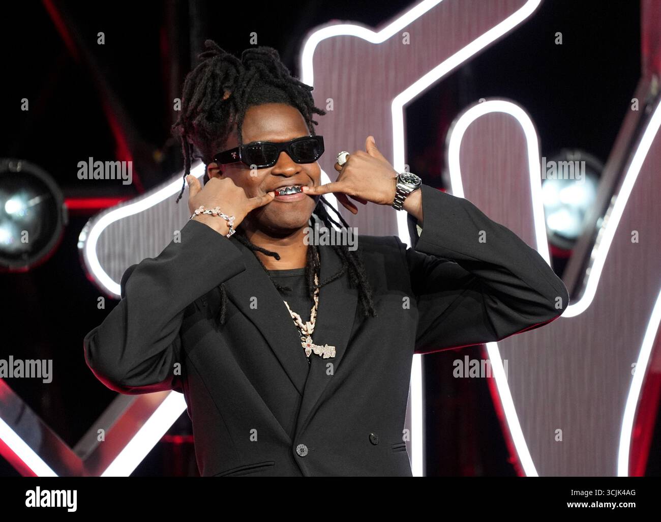 Jordan Adetunji arrives on the red carpet at the 2025 MTV Video Music ...