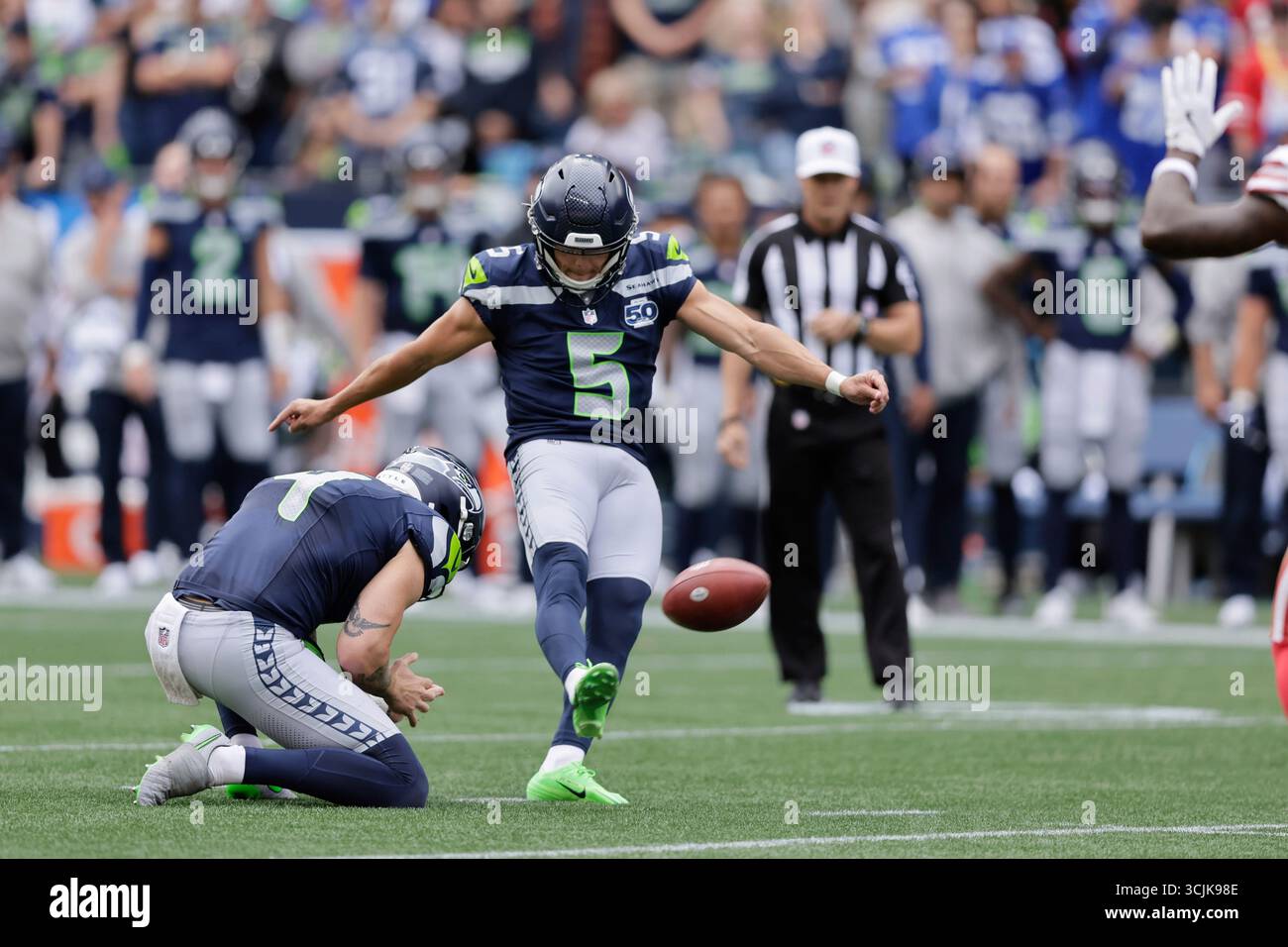 Seattle Seahawks place-kicker Jason Myers (5) kicks a field goal during ...