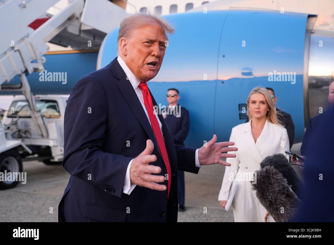 President Donald Trump speaks upon his arrival at Joint Base Andrews ...