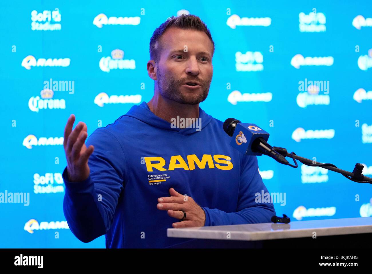 Los Angeles Rams head coach Sean McVay speaks at a news conference ...