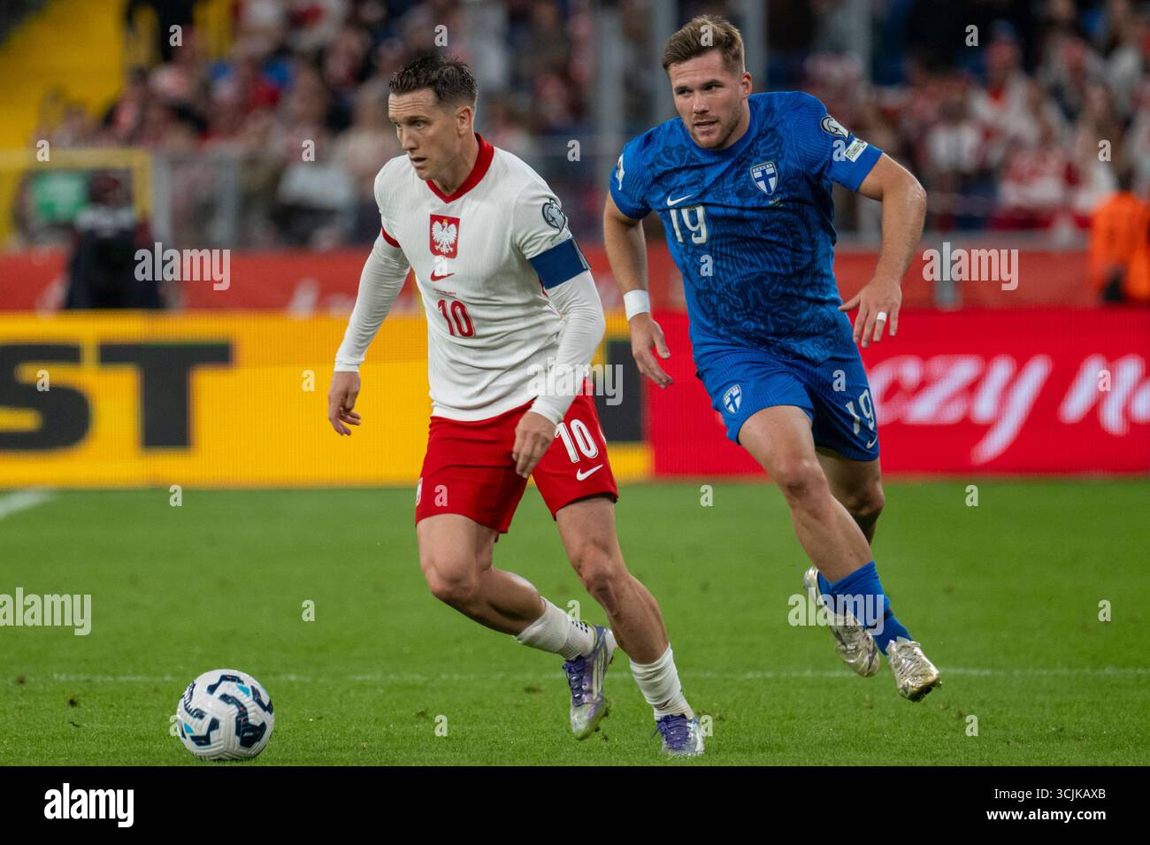 Piotr Zielinski of Poland and Benjamin Kallman of Finland during the ...