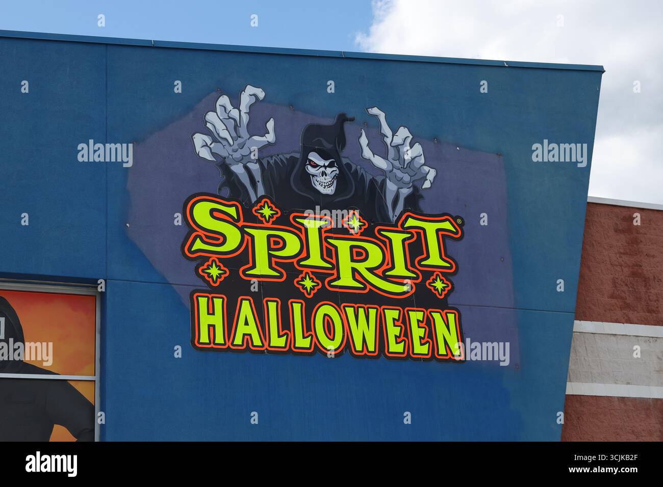 A Spirit Halloween logo is seen on a Spirit Halloween store in Muncy, Pa. on September 7, 2025 ...