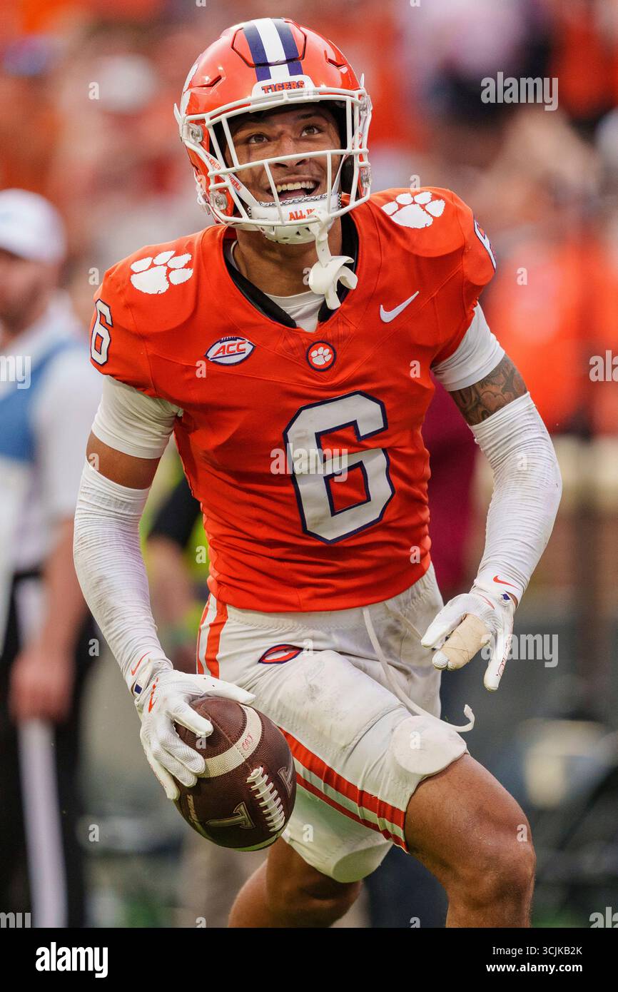 Clemson safety Ricardo Jones (6) reacts during an NCAA college football ...