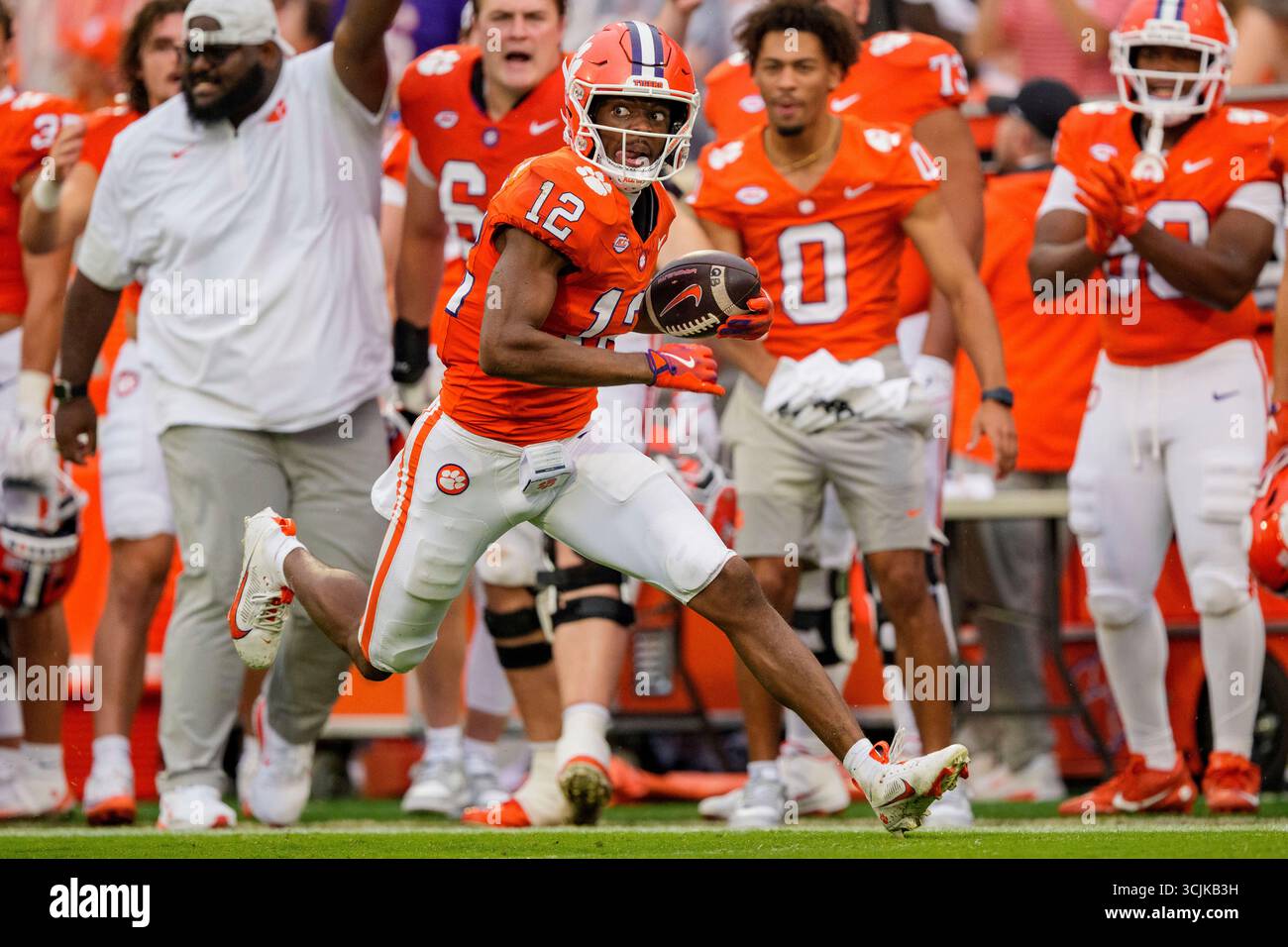 Clemson wide receiver Bryant Wesco Jr. (12) runs with the ball during ...