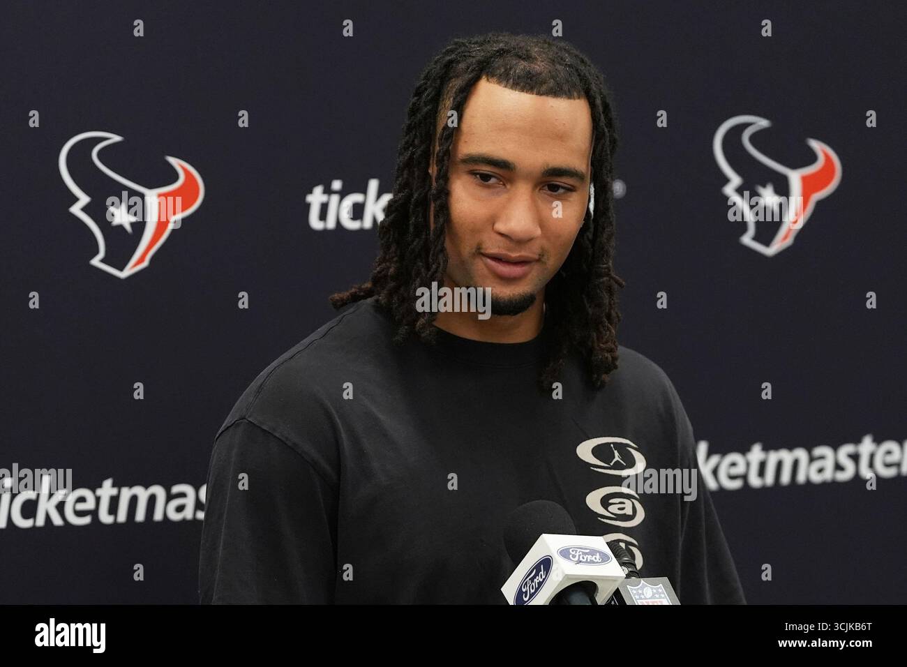 Houston Texans quarterback C.J. Stroud speaks at a news conference ...