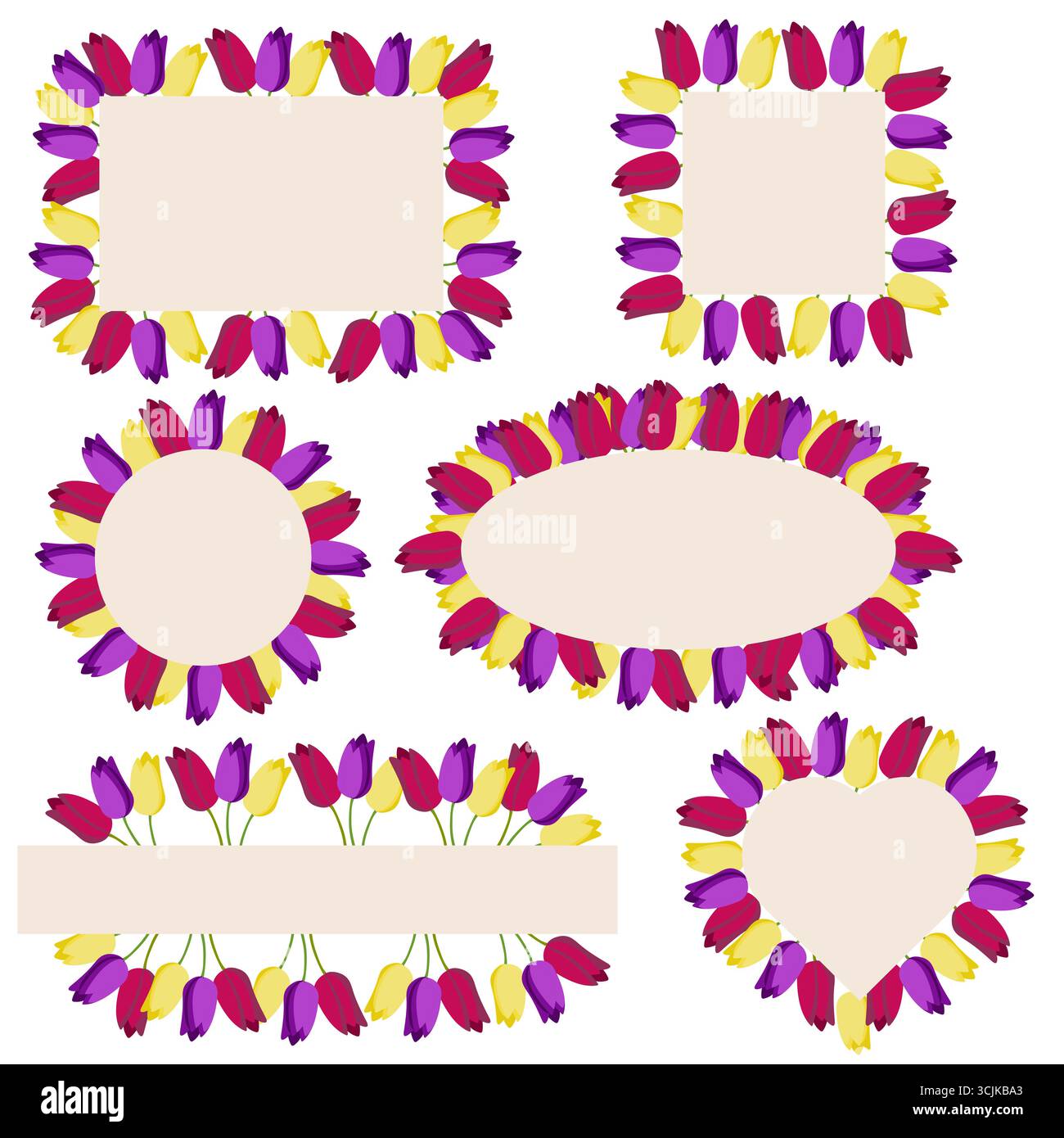 Set of tulip frames. Decorative frames of different shapes. Floral ...