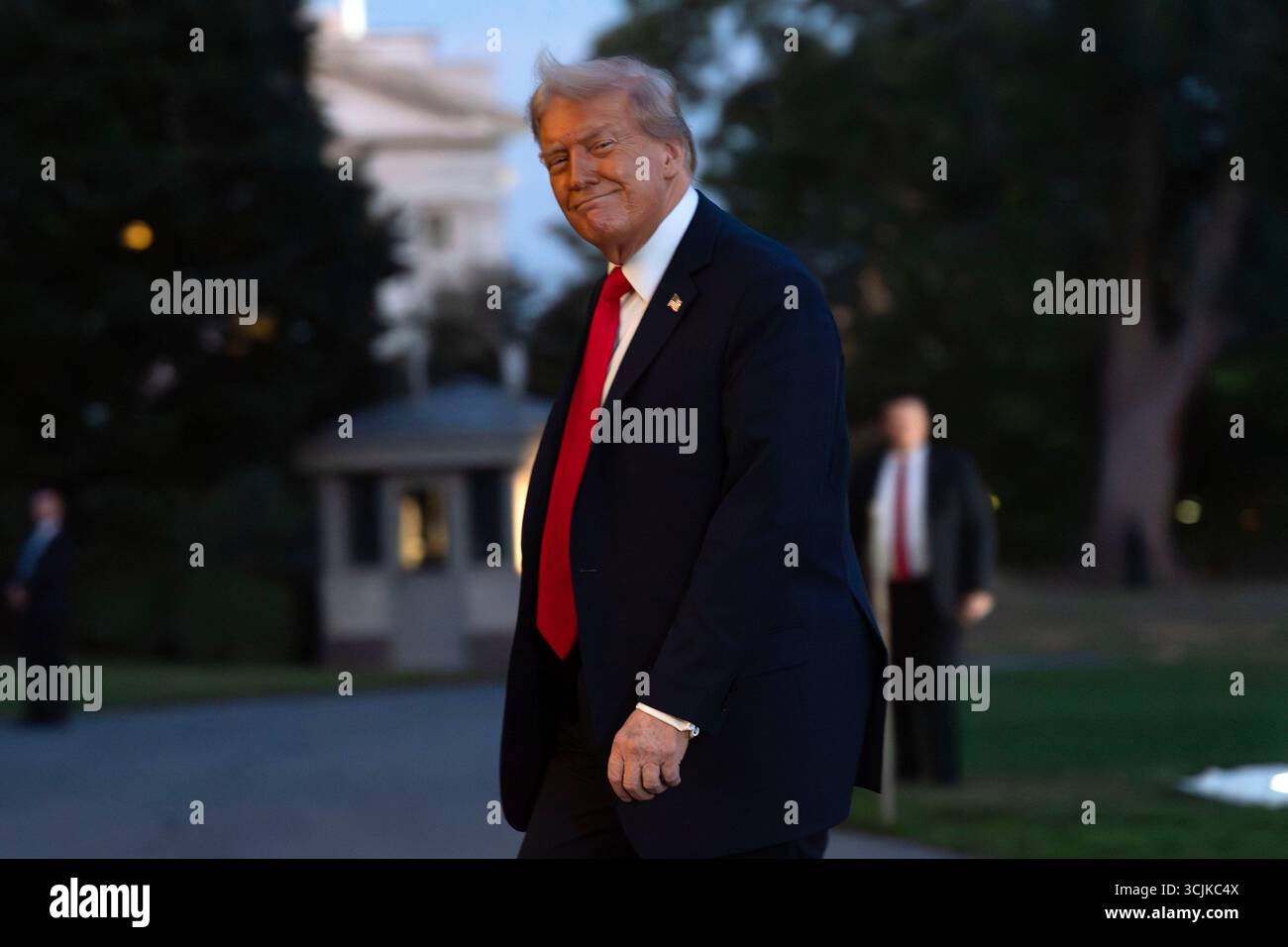 President Donald Trump walks on the South Lawn upon his arrival to the ...