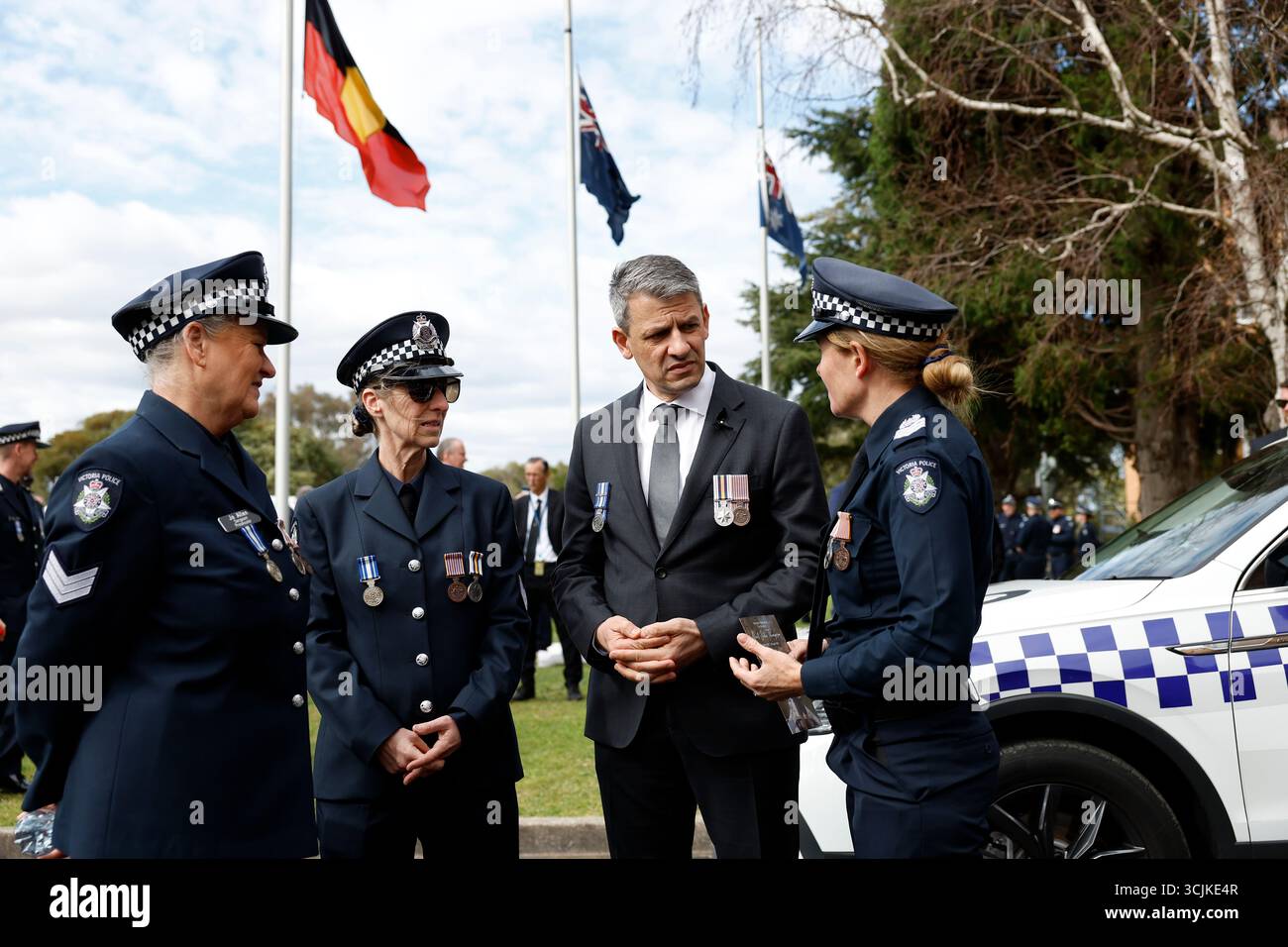 Melbourne, Australia. 08th Sep, 2025. Police Association chief executive Wayne Gatt (2R) is seen ...