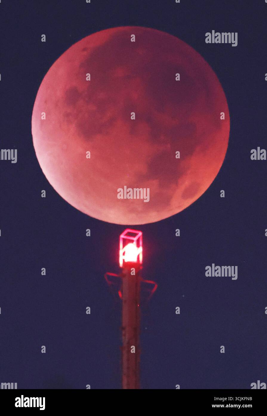 A total lunar eclipse is observed besaide the Tokyo Tower in Tokyo on ...