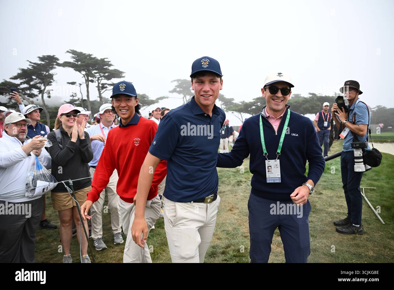 The USA team's Ethan Fang, left, and Mason Howell react after defeating ...