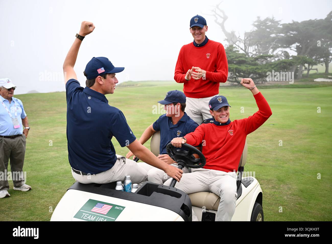 Members of the USA team celebrate on the 17th hole after winning the ...