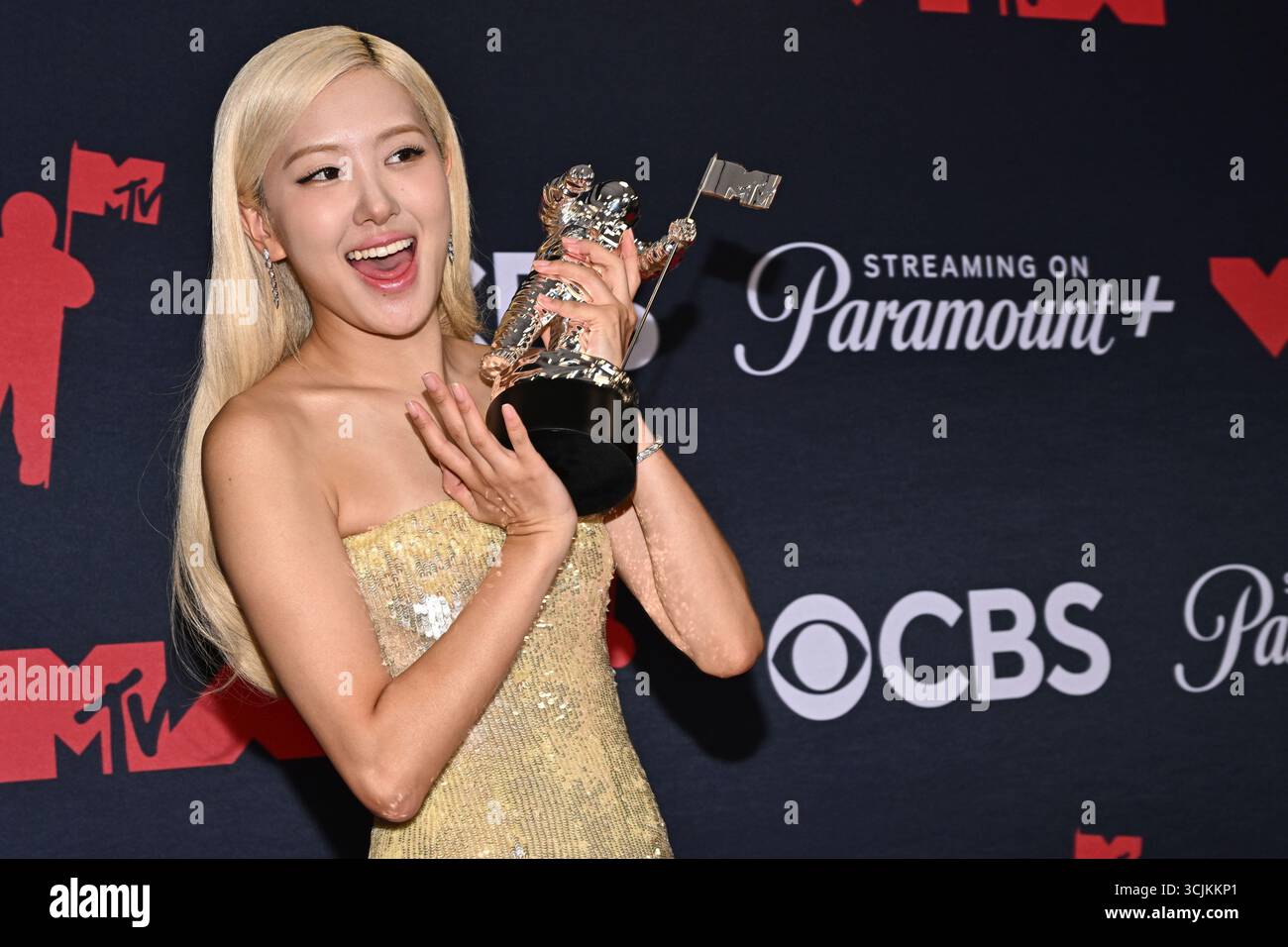 Rosé poses in the press room with the award for song of the year for ...