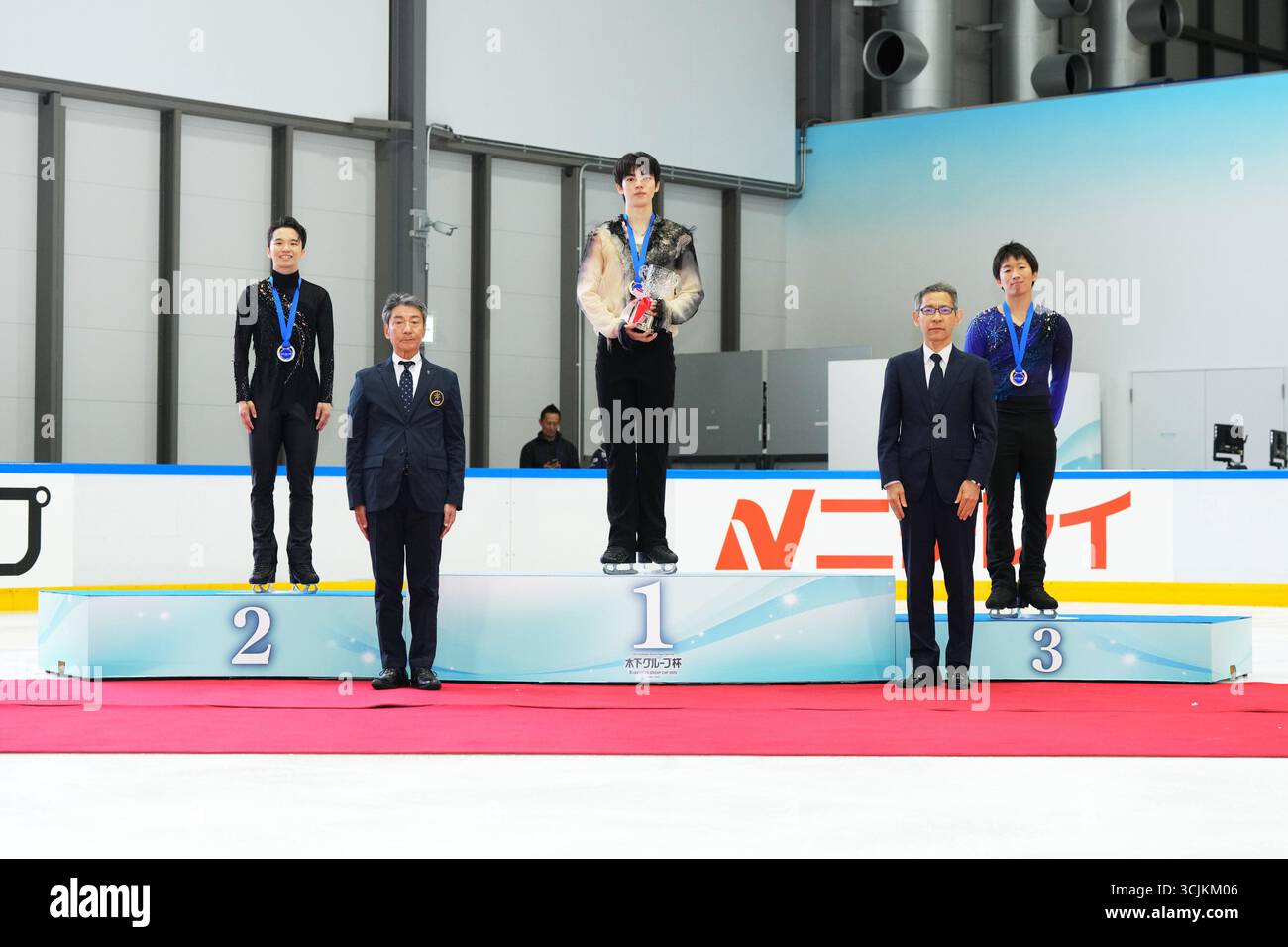 (L-R) Kazuki Tomono (JPN), Junhwan Cha (KOR), Tomoki Hiwatashi (USA), SEPTEMBER 7, 2025 - Figure ...