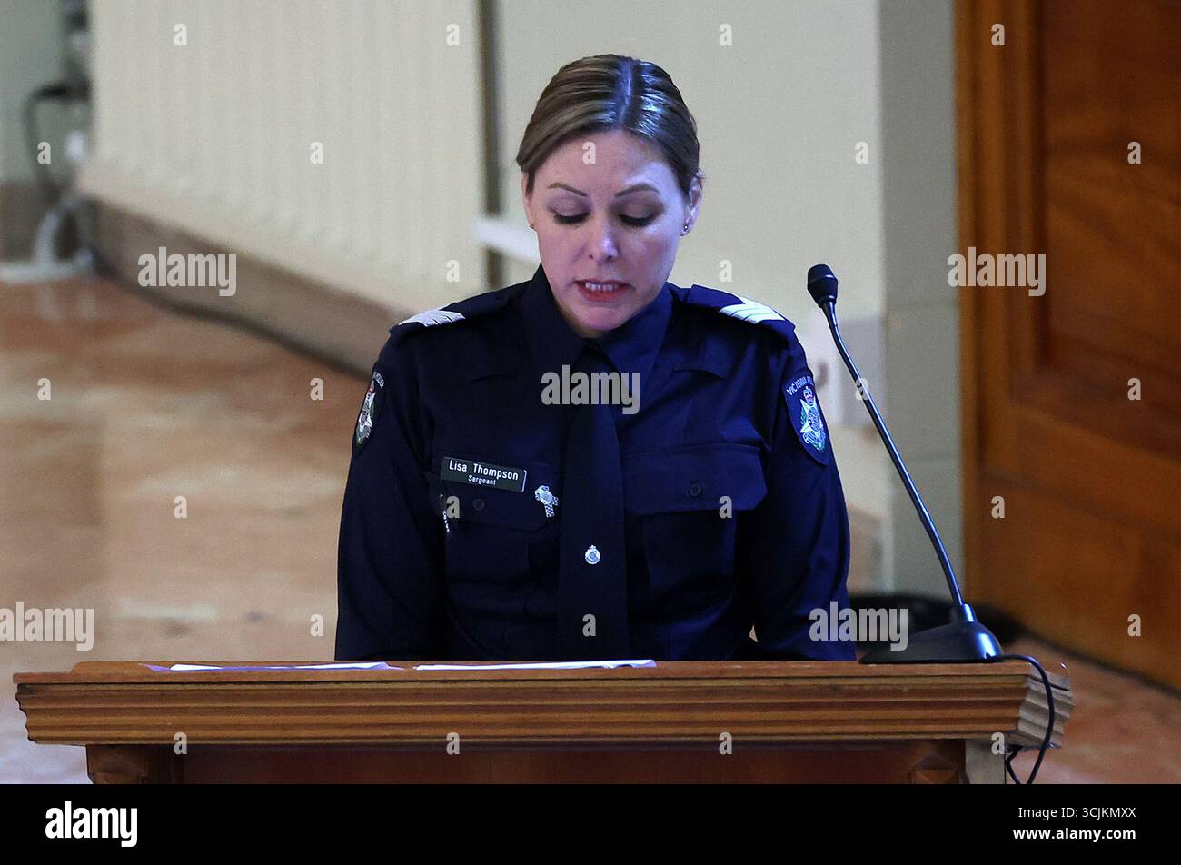 Sergeant Lisa Thompson, speaks during the funeral service for Detective ...