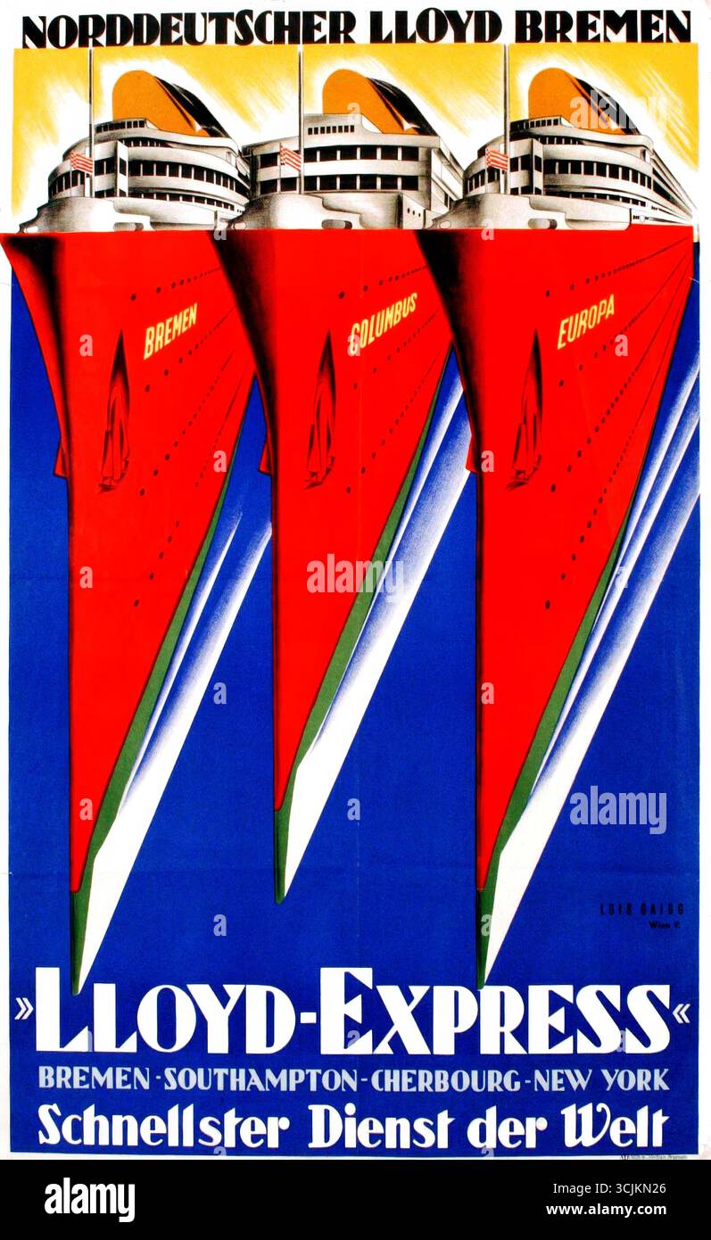 A gorgeous 1929 vintage travel poster for German transatlantic ships ...
