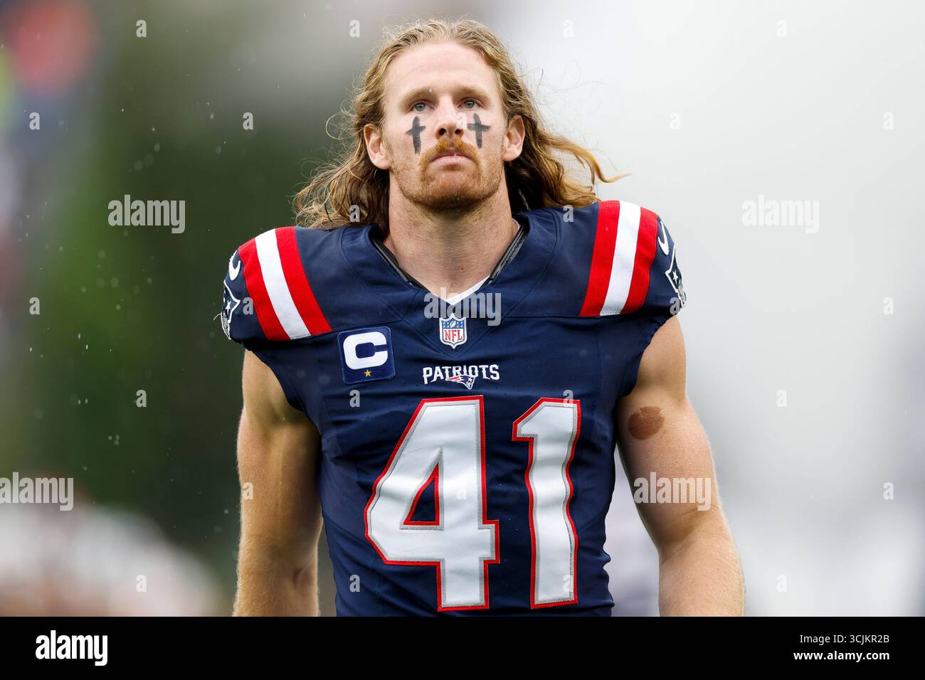 New England Patriots safety Brenden Schooler (41) takes the field prior ...