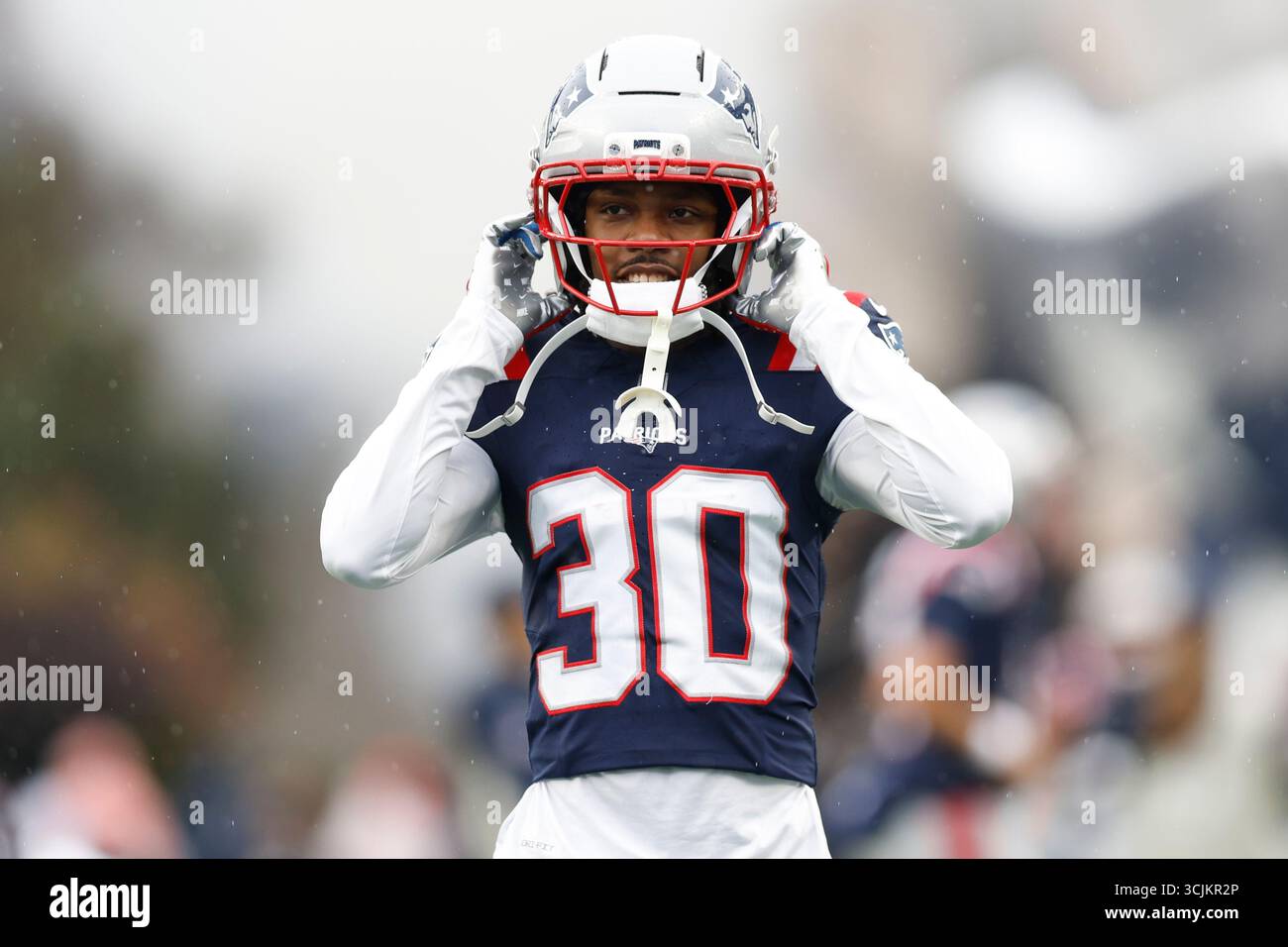 New England Patriots cornerback DJ James (30) takes the field prior to ...