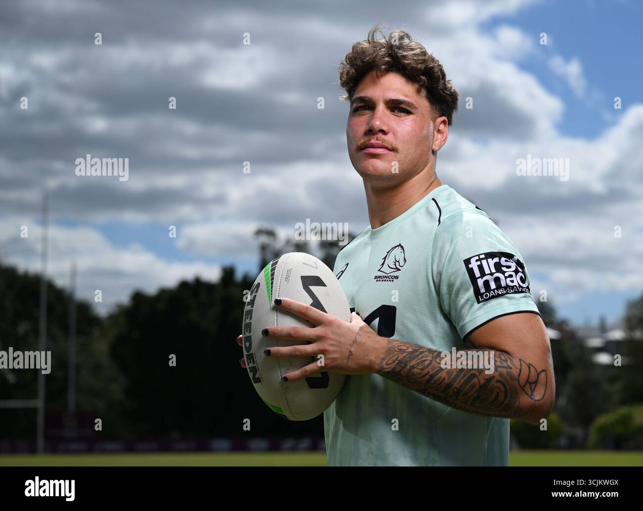 Reece Walsh of the Brisbane Broncos is seen posing for a photograph ...