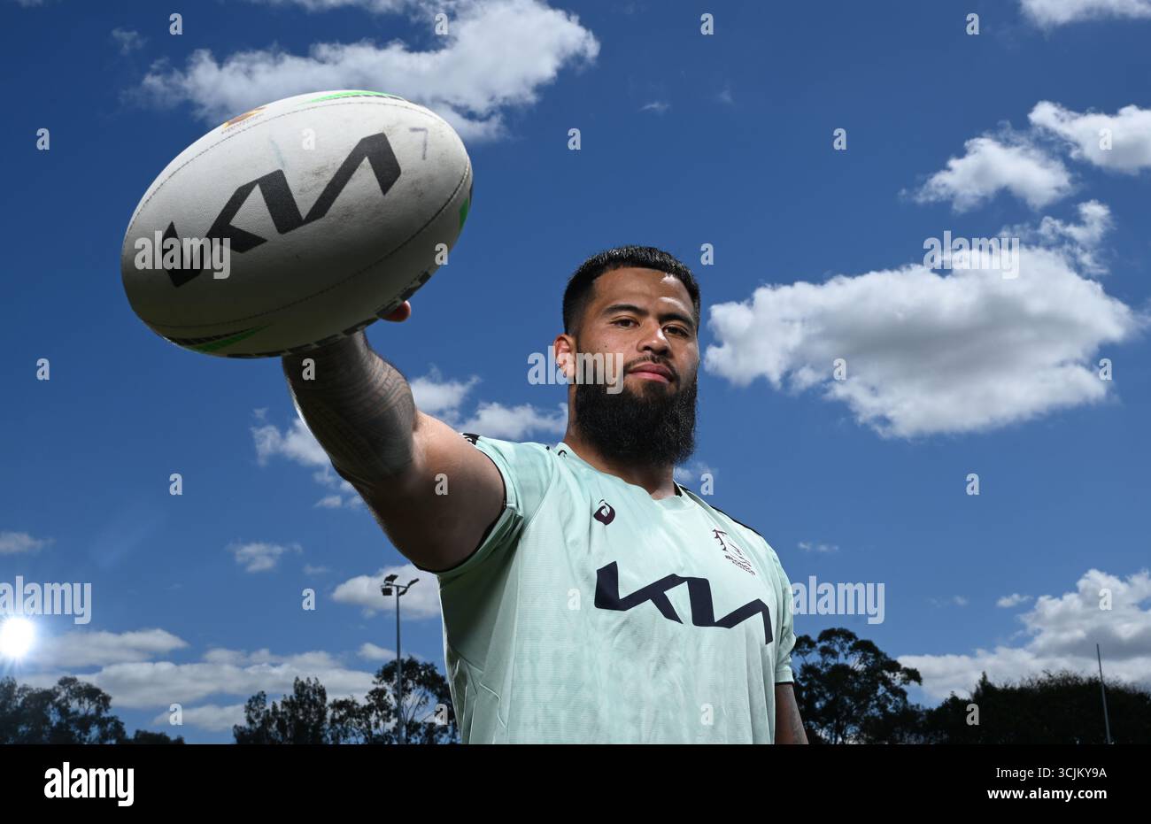 Payne Haas of the Brisbane Broncos is seen posing for a photograph ...