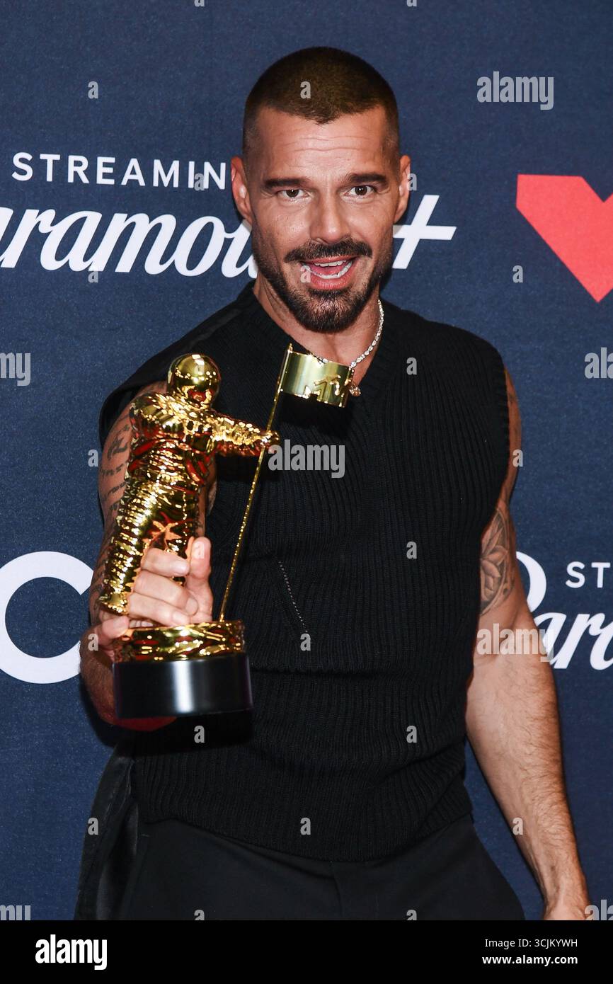 Ricky Martin posing in the press room at the 2025 MTV Video Music ...