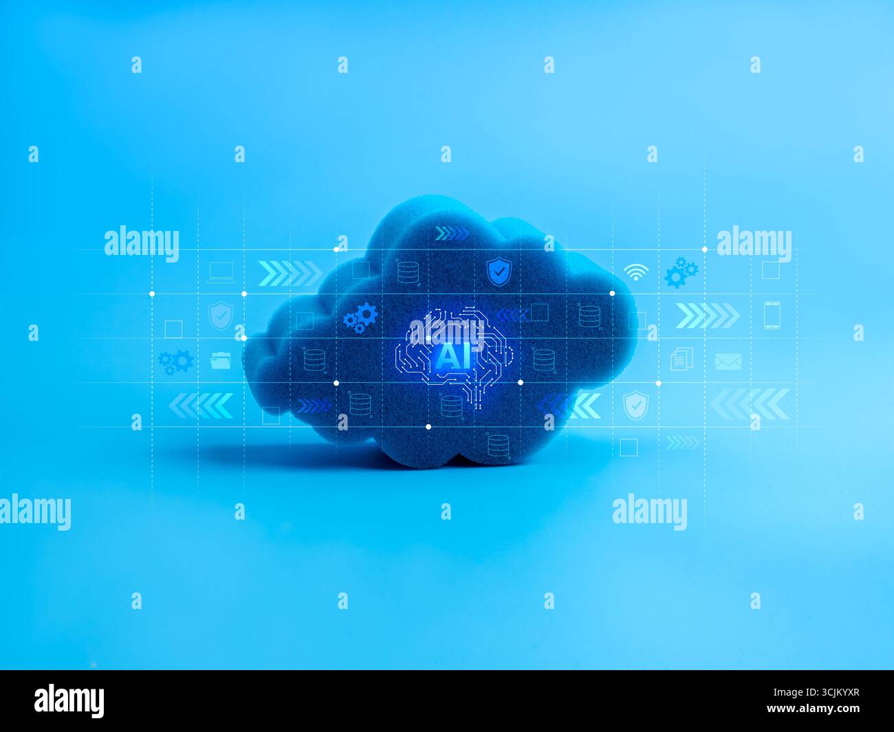 AI cloud infrastructure technology concept with digital transformation, security icons on ...