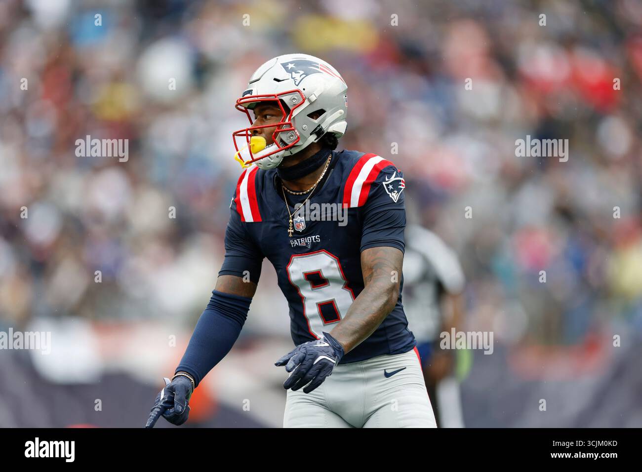 New England Patriots wide receiver Stefon Diggs (8) reacts during the ...