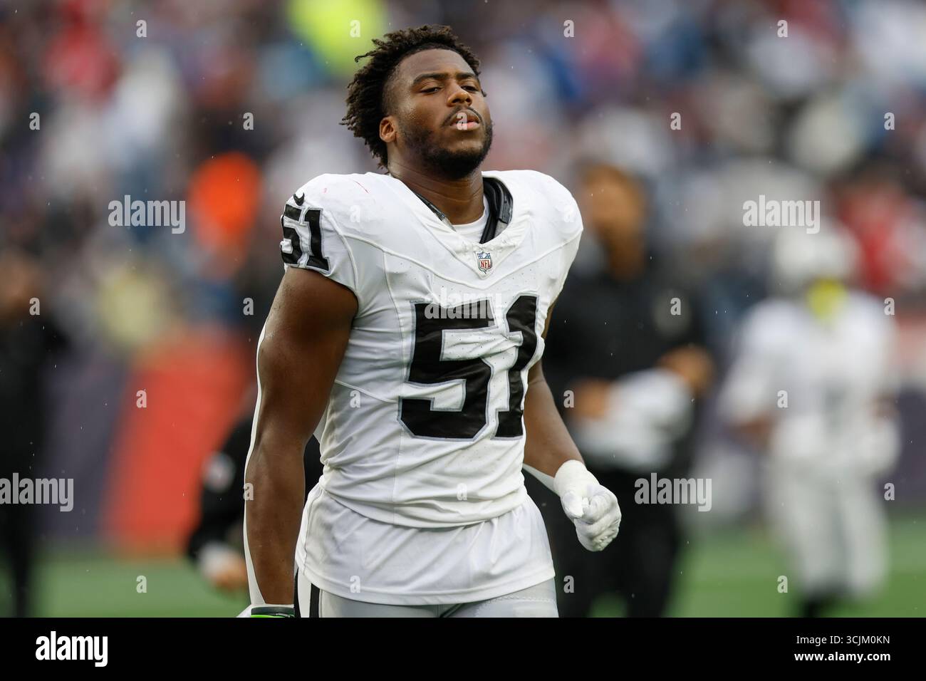 Las Vegas Raiders defensive end Malcolm Koonce (51) reacts during the ...