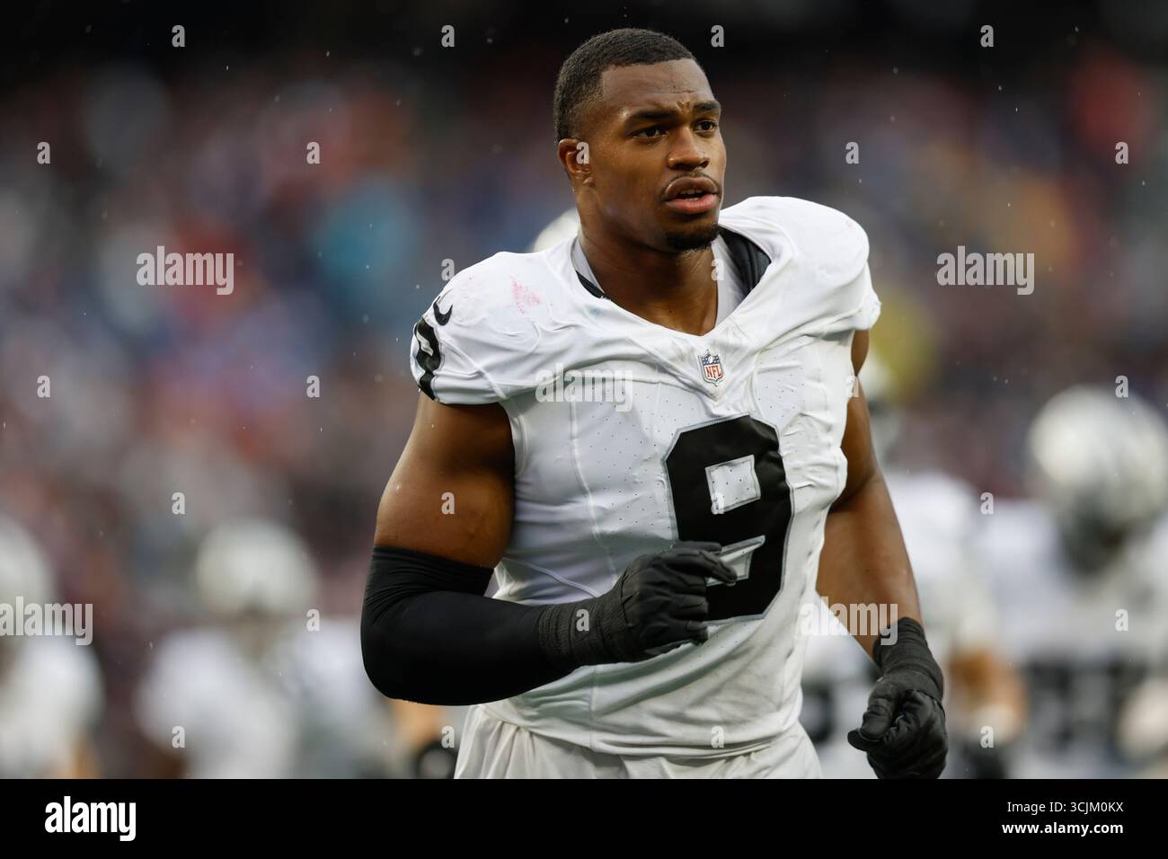 Las Vegas Raiders defensive end Tyree Wilson (9) reacts during the ...