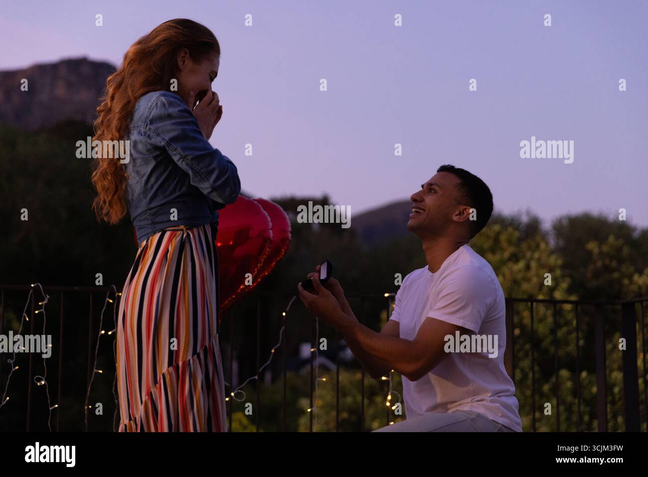 Young man proposing on balcony hi-res stock photography and images - Alamy