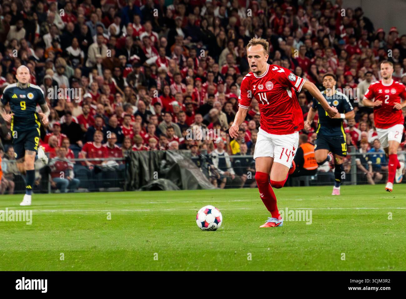 Mikkel Damsgaard #14 of Denmark seen in action during the FIFA World ...