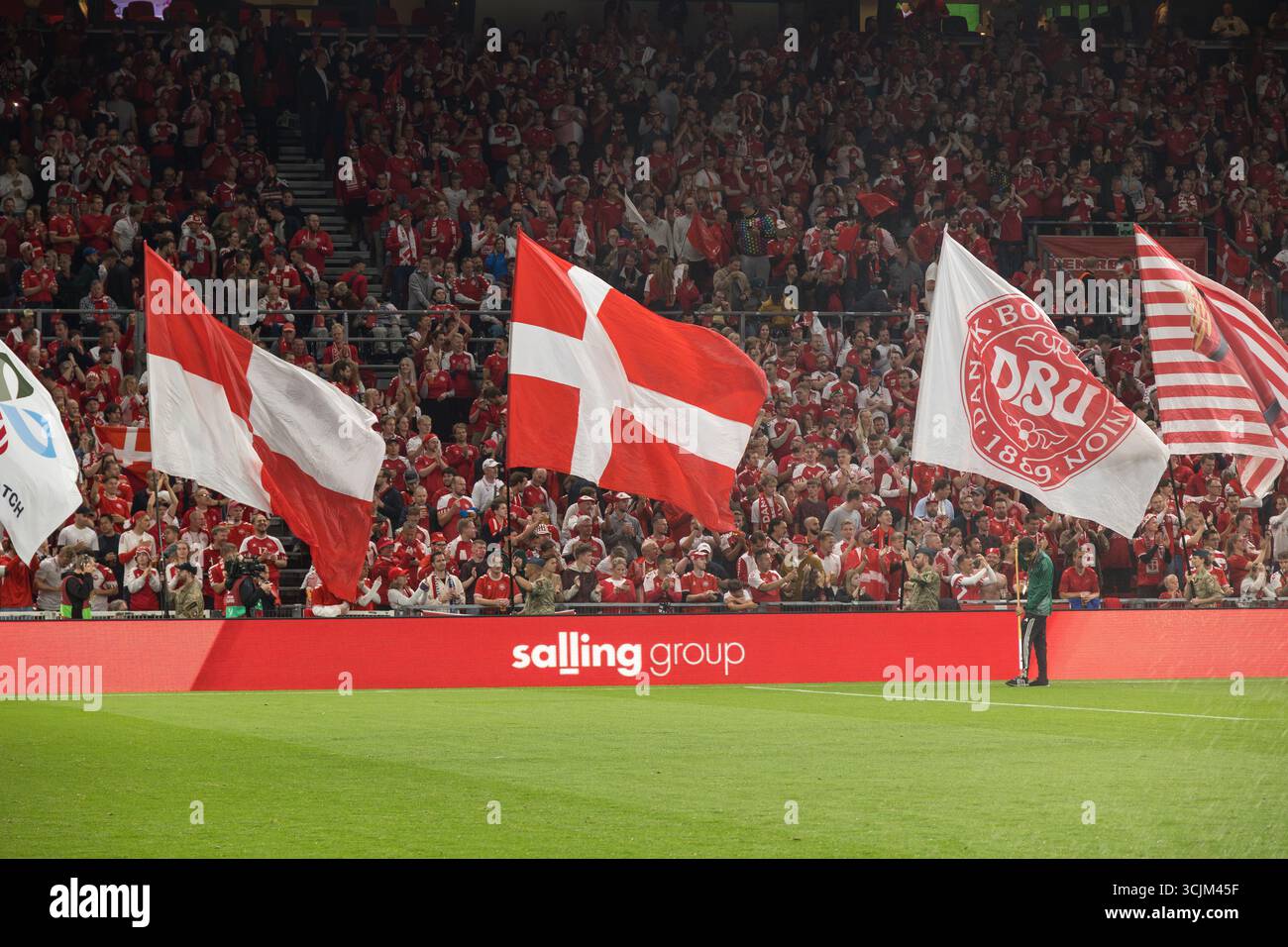 Danish and DBU flag seen prior to the FIFA World Cup 2026 qualifier ...