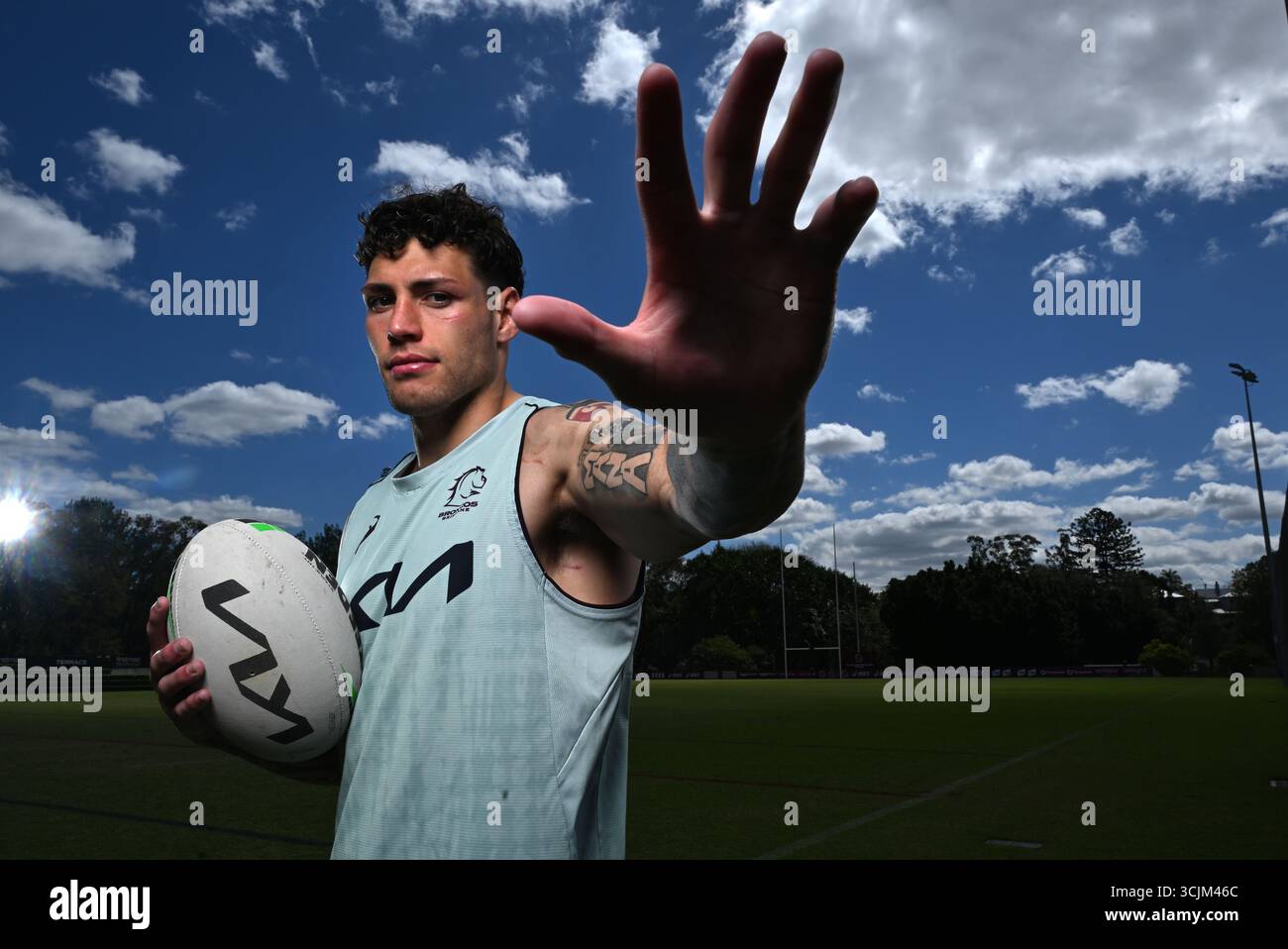 Jordan Riki of the Brisbane Broncos is seen posing for a photograph ...