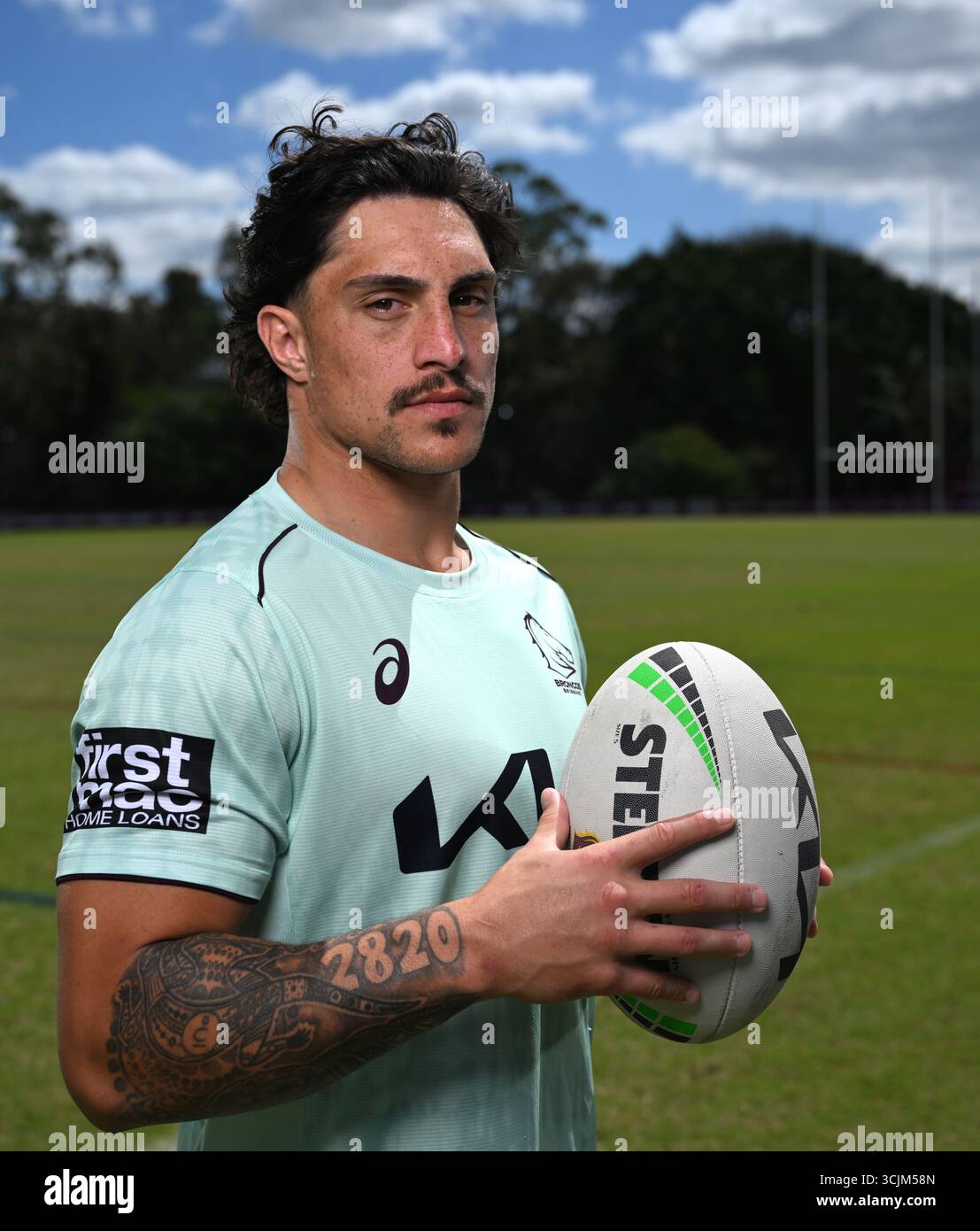 Kotoni Staggs of the Brisbane Broncos is seen posing for a photograph ...